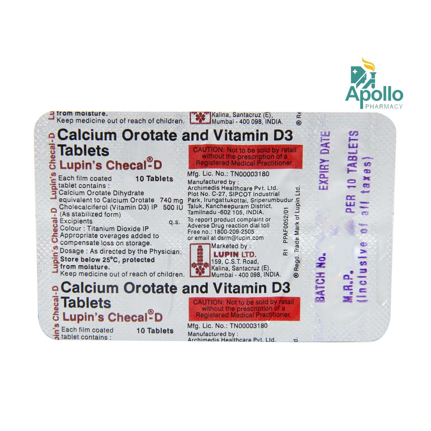 Checal-D Tablet 10's Price, Uses, Side Effects, Composition - Apollo ...