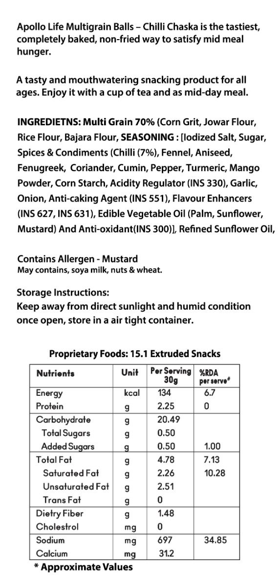 Apollo Life Multigrain Balls Chilli Chaska, 30 gm Price, Uses, Side ...