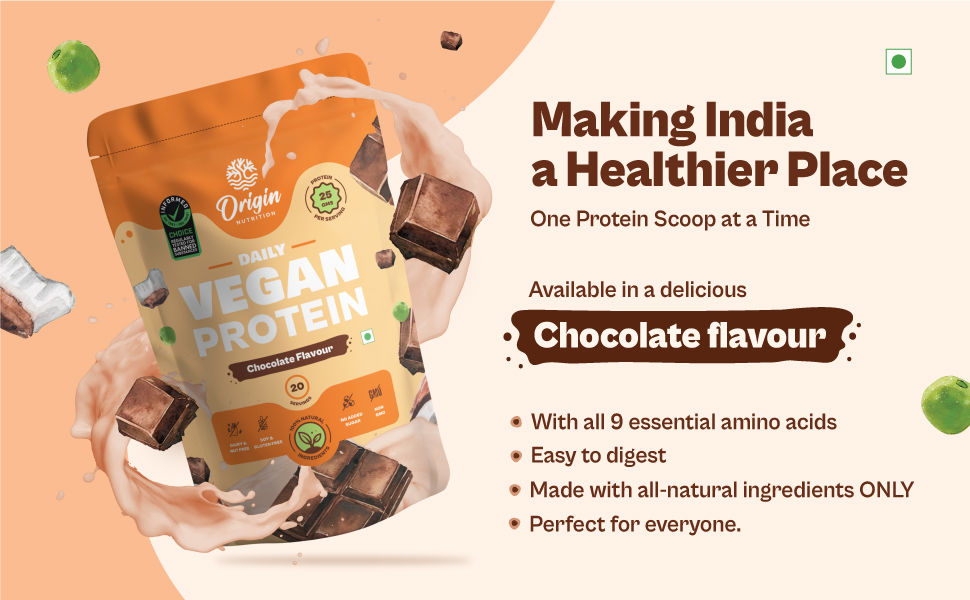 Origin Nutrition 100% Natural Vegan Protein Chocolate Flavour Powder ...