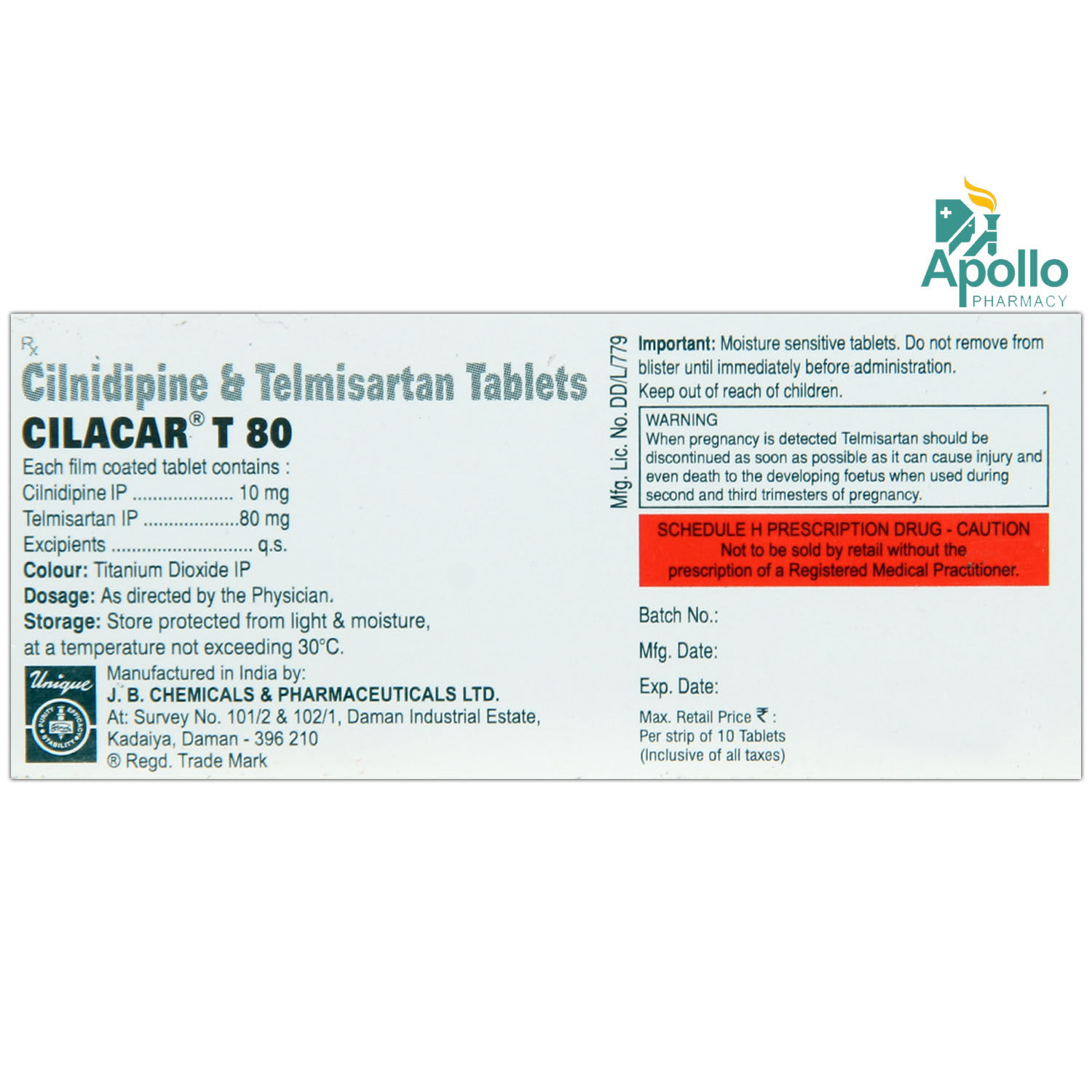 Cilacar T 80 Tablet 10's Price, Uses, Side Effects, Composition ...