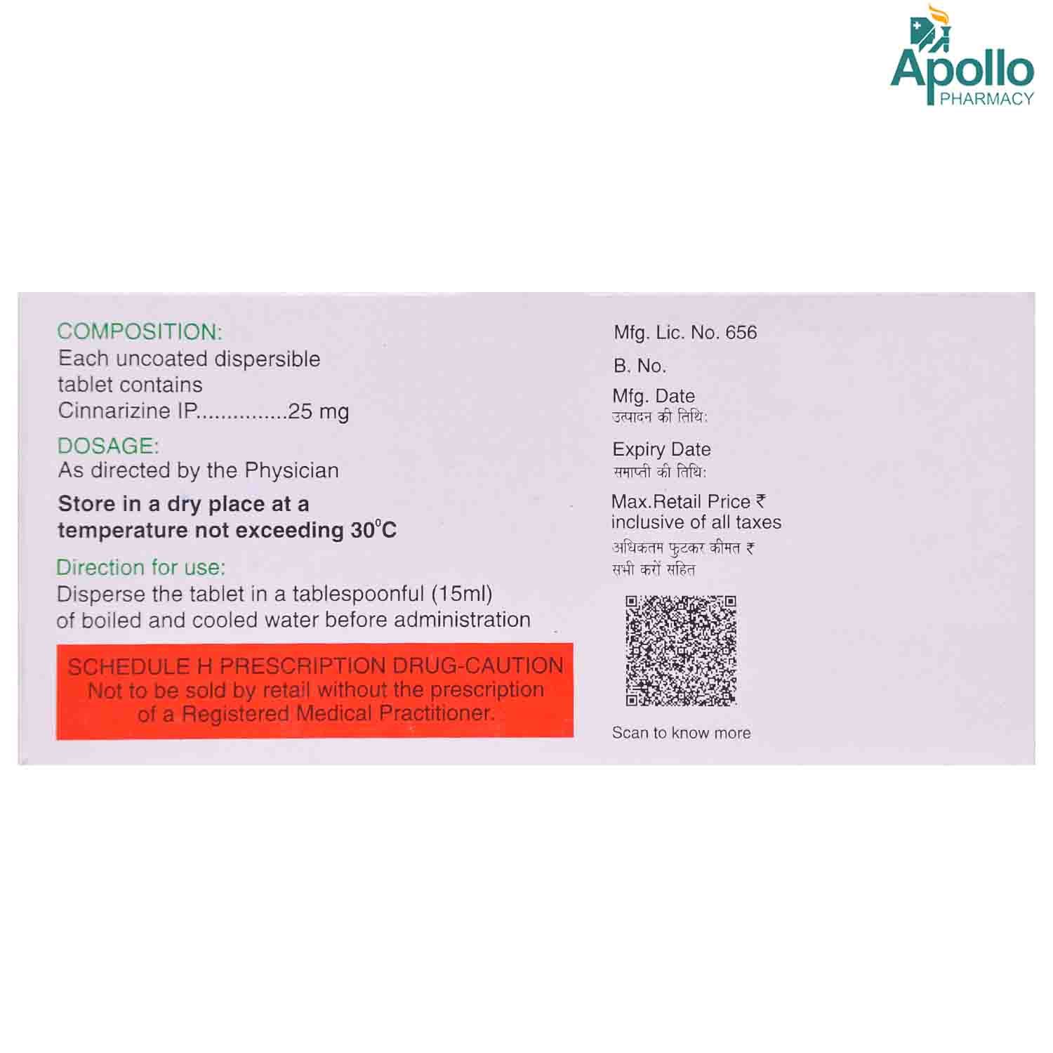 CINZAN DT 25MG TABLET Price, Uses, Side Effects, Composition - Apollo ...