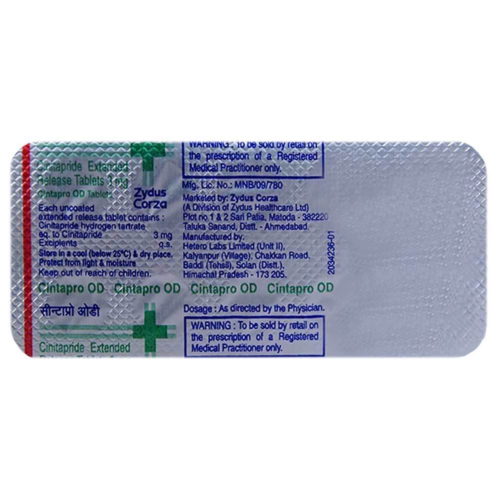 Cintapro-OD Tablet 10's Price, Uses, Side Effects, Composition - Apollo Pharmacy