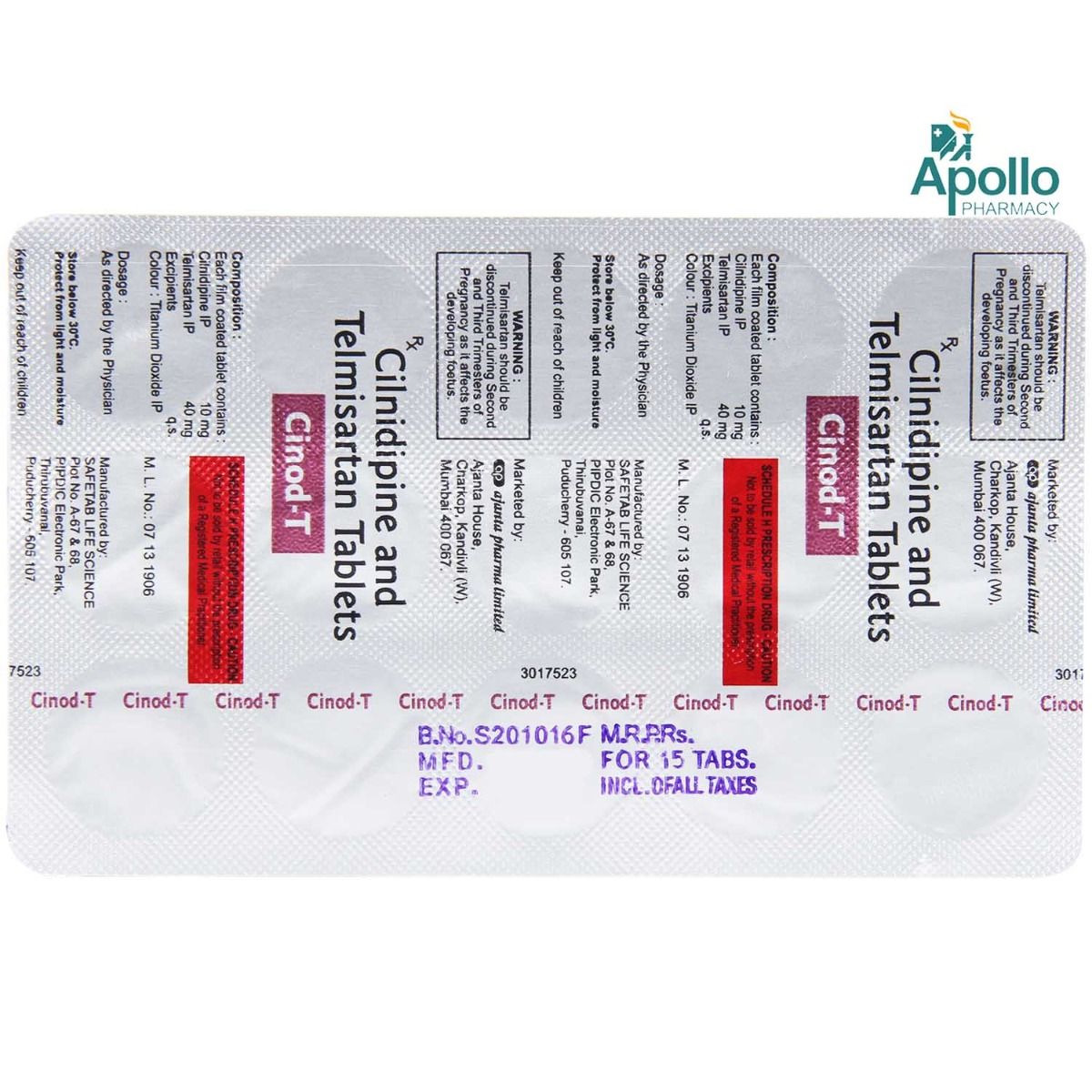Cinod-T Tablet 15's Price, Uses, Side Effects, Composition - Apollo ...