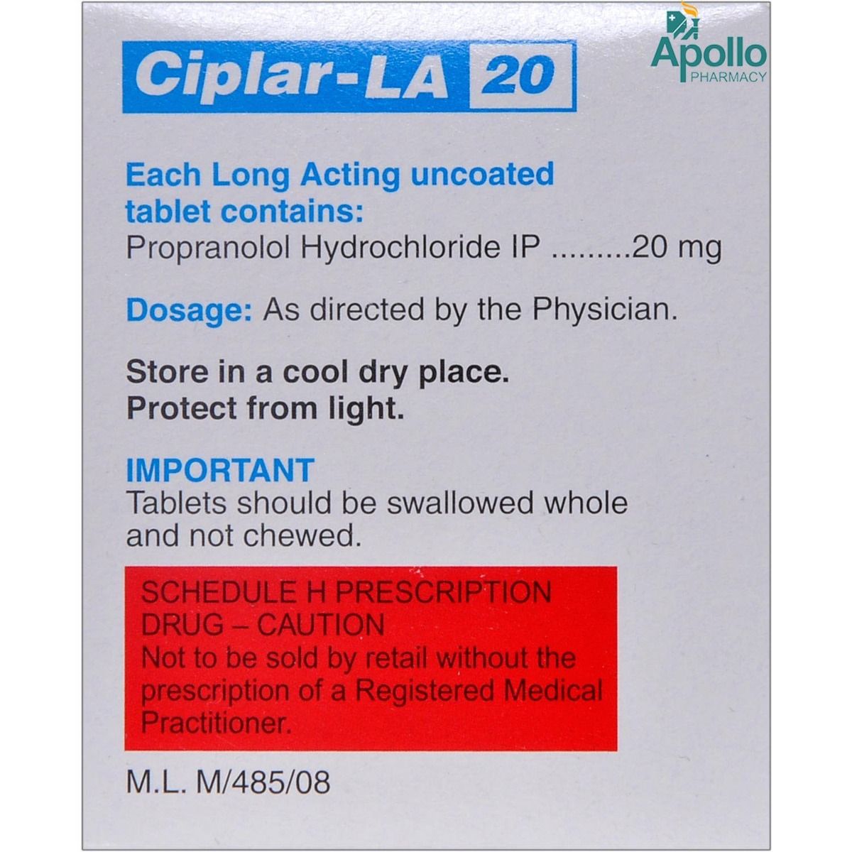 Ciplar-LA 20 Tablet 15's Price, Uses, Side Effects, Composition ...