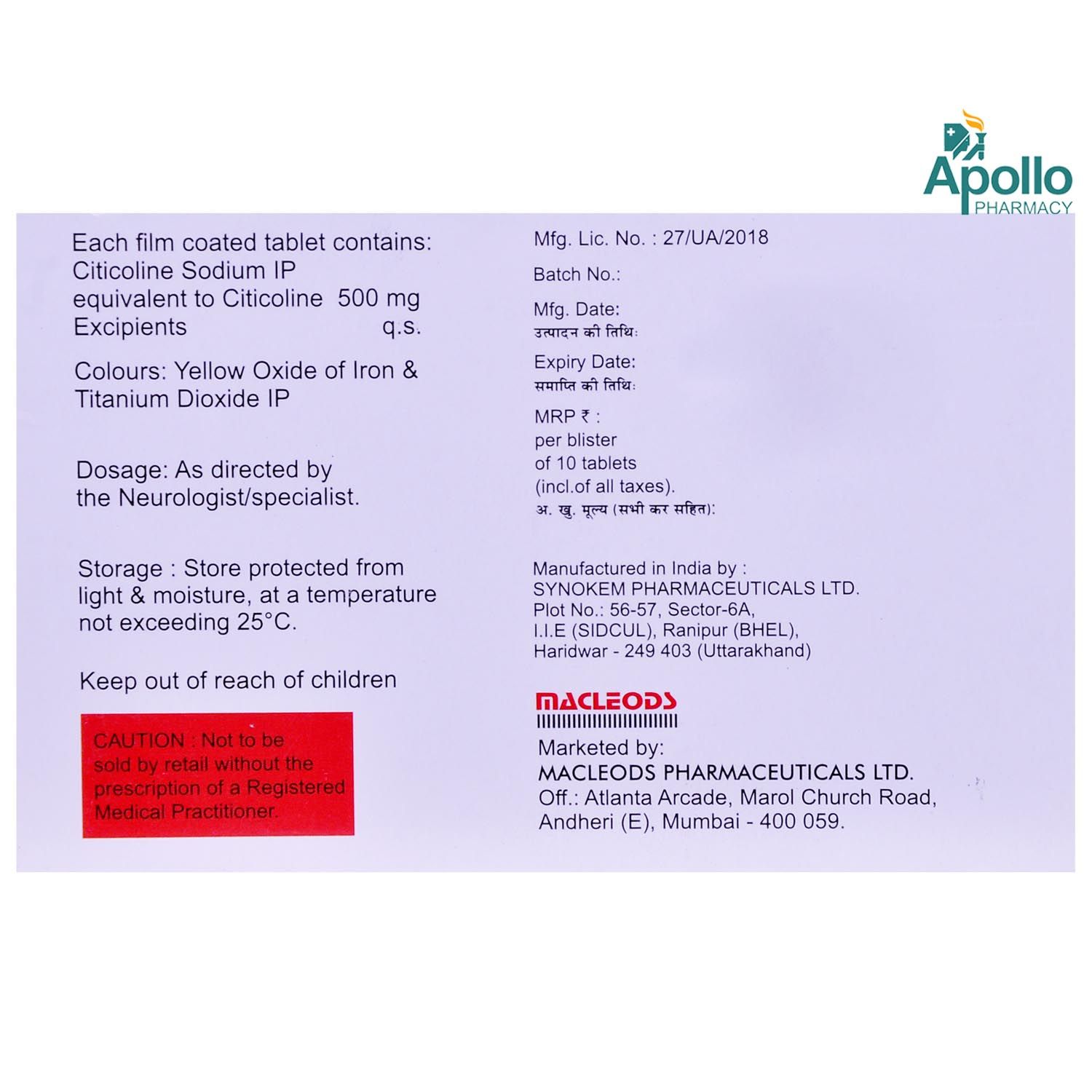 Citimac 500 Tablet 10's Price, Uses, Side Effects, Composition - Apollo ...