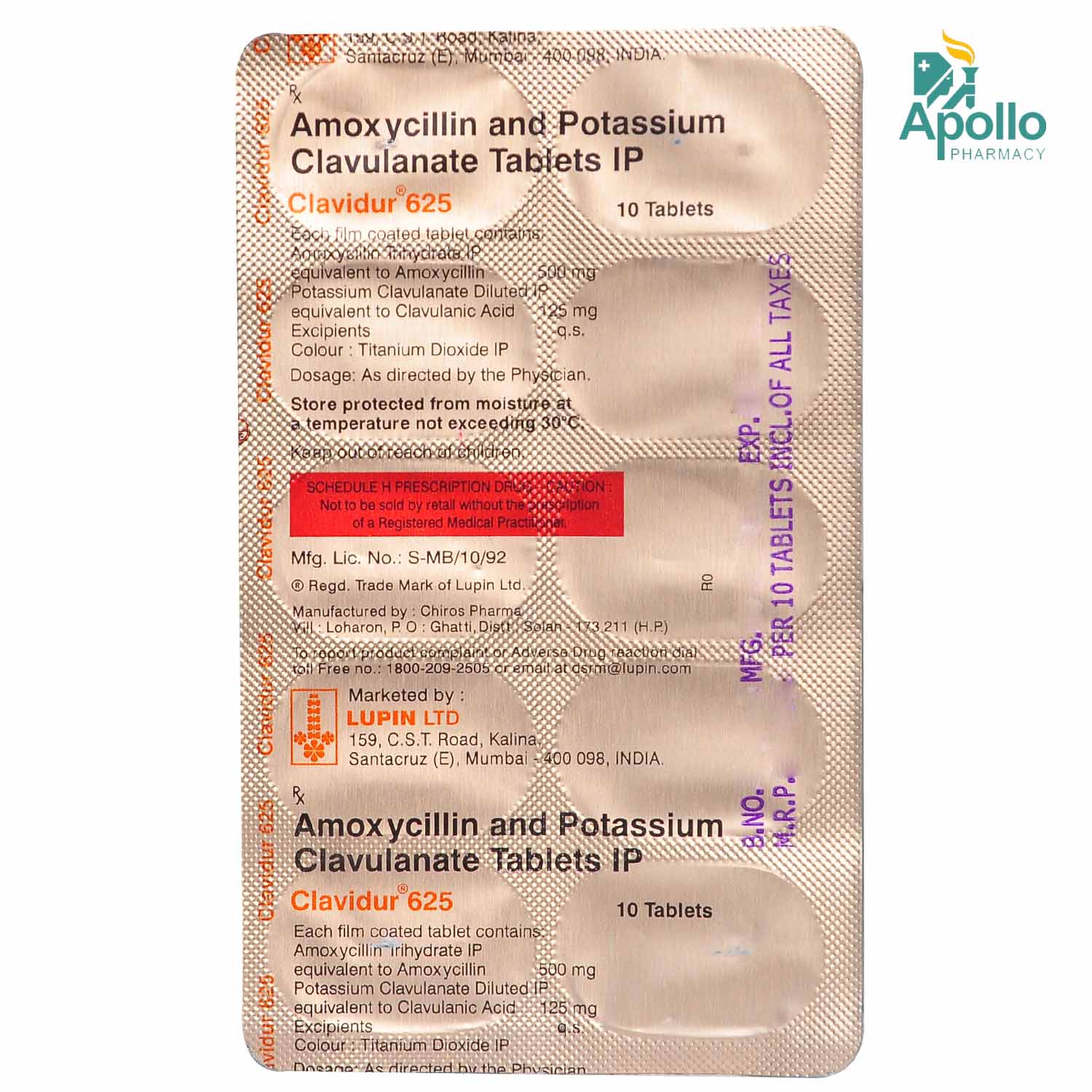 Clavidur 625 Tablet 10's Price, Uses, Side Effects, Composition ...