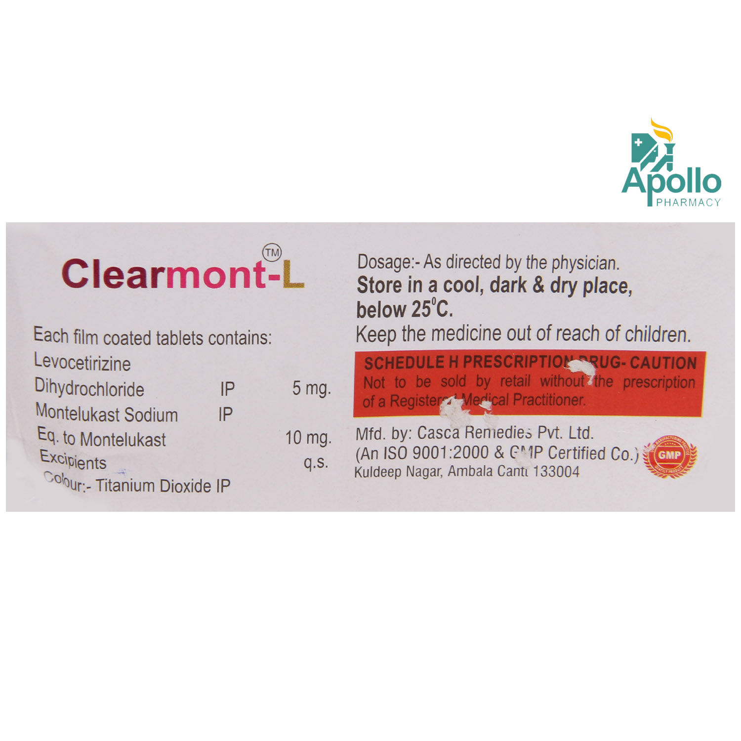 Clearmont-L Tablet 10's Price, Uses, Side Effects, Composition - Apollo ...