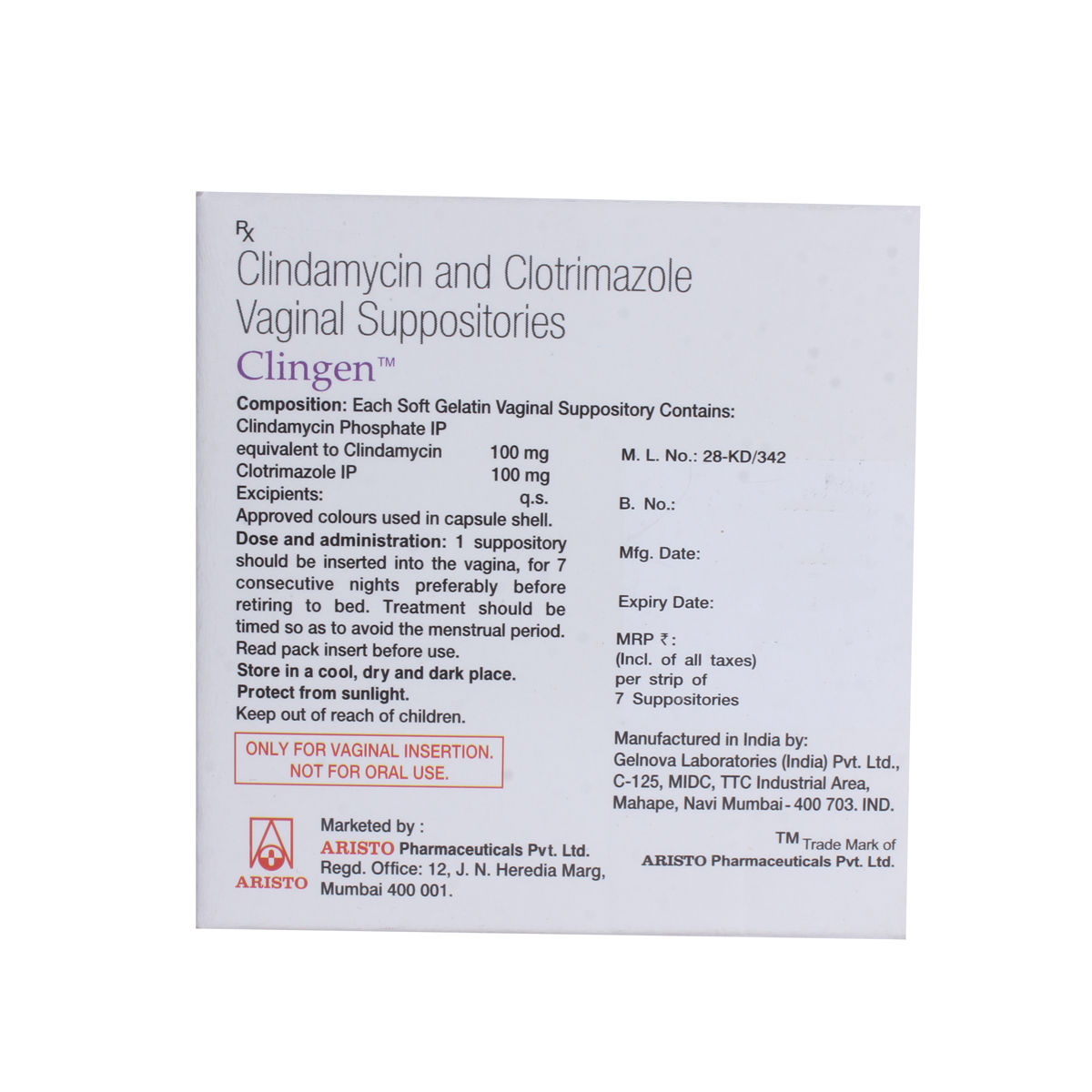 Clingen Vaginal Suppositories 7'S Price, Uses, Side Effects ...