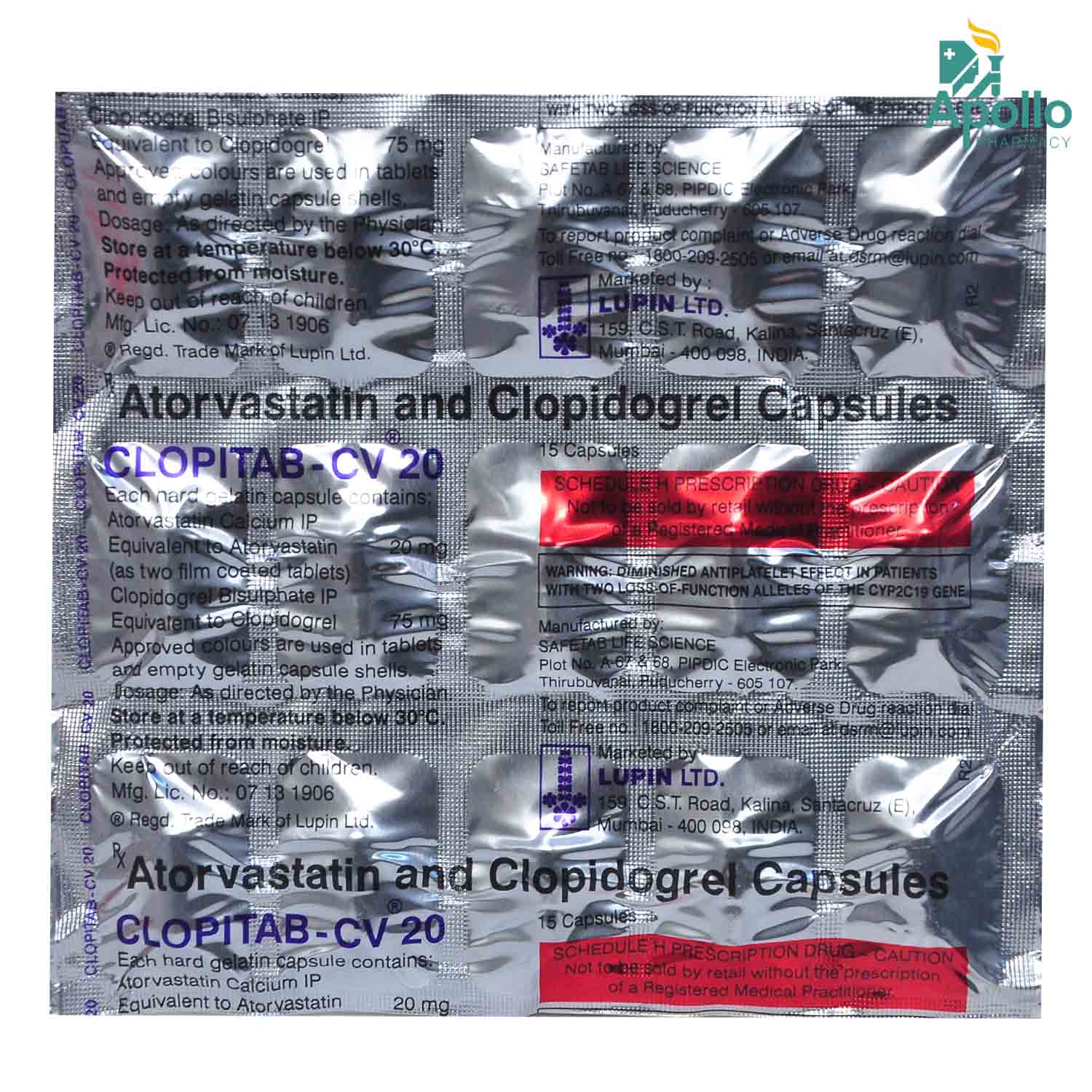 Clopitab-CV 20 Capsule 15's Price, Uses, Side Effects, Composition ...