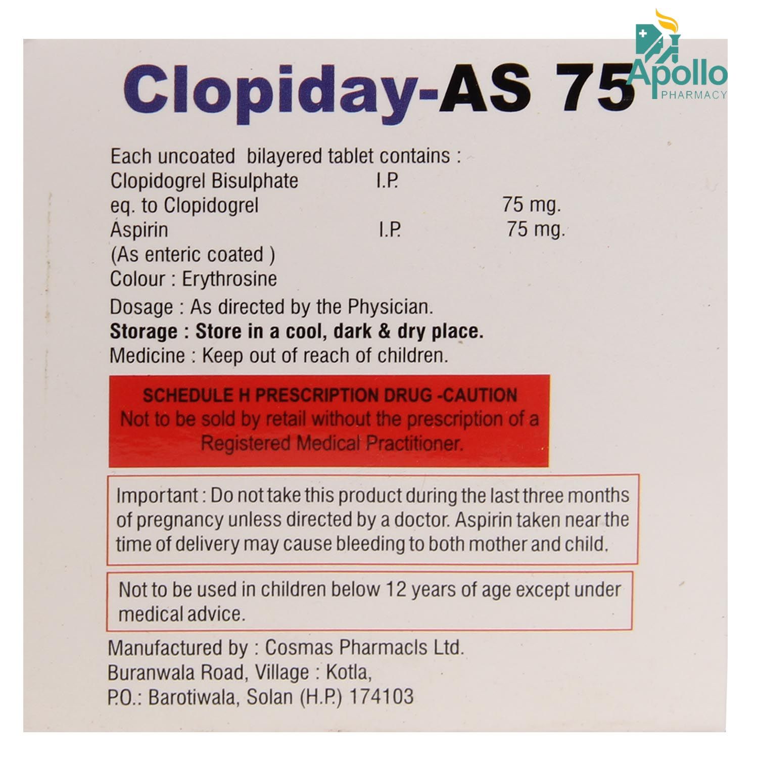 Clopiday AS 75 Tablet 10's Price, Uses, Side Effects, Composition ...