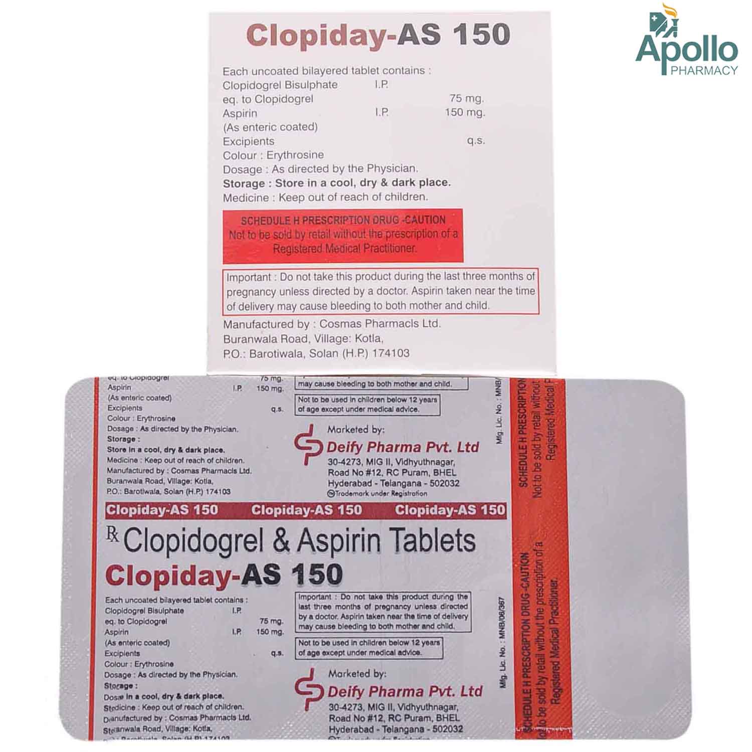 Clopiday-As 150mg Tablet 10's Price, Uses, Side Effects, Composition ...