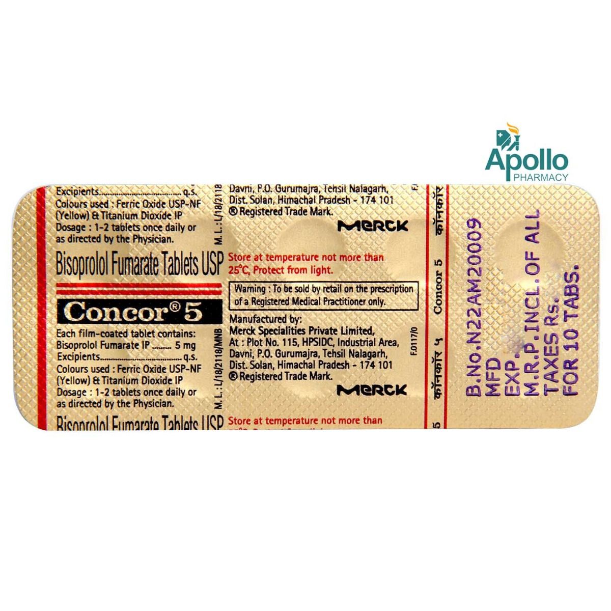 Concor 5mg Tablet 10's Price, Uses, Side Effects, Composition - Apollo ...