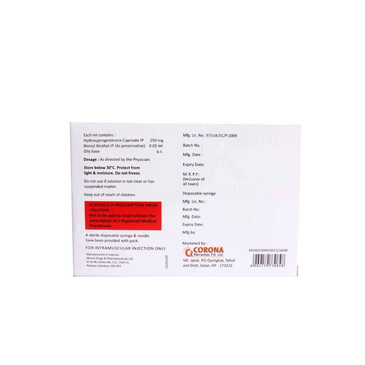 Cor-9 250mg Injection 1ml Price, Uses, Side Effects, Composition ...