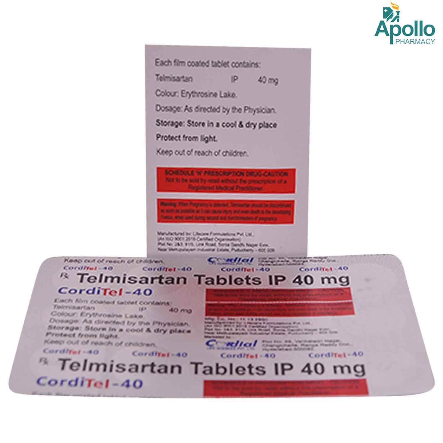 Corditel-40mg Tablet 15's Price, Uses, Side Effects, Composition ...