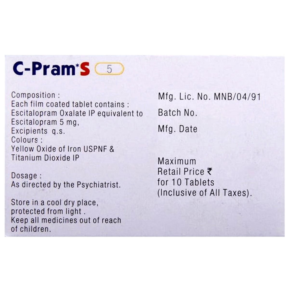 CPRAM S 5MG TABLET Price, Uses, Side Effects, Composition - Apollo Pharmacy