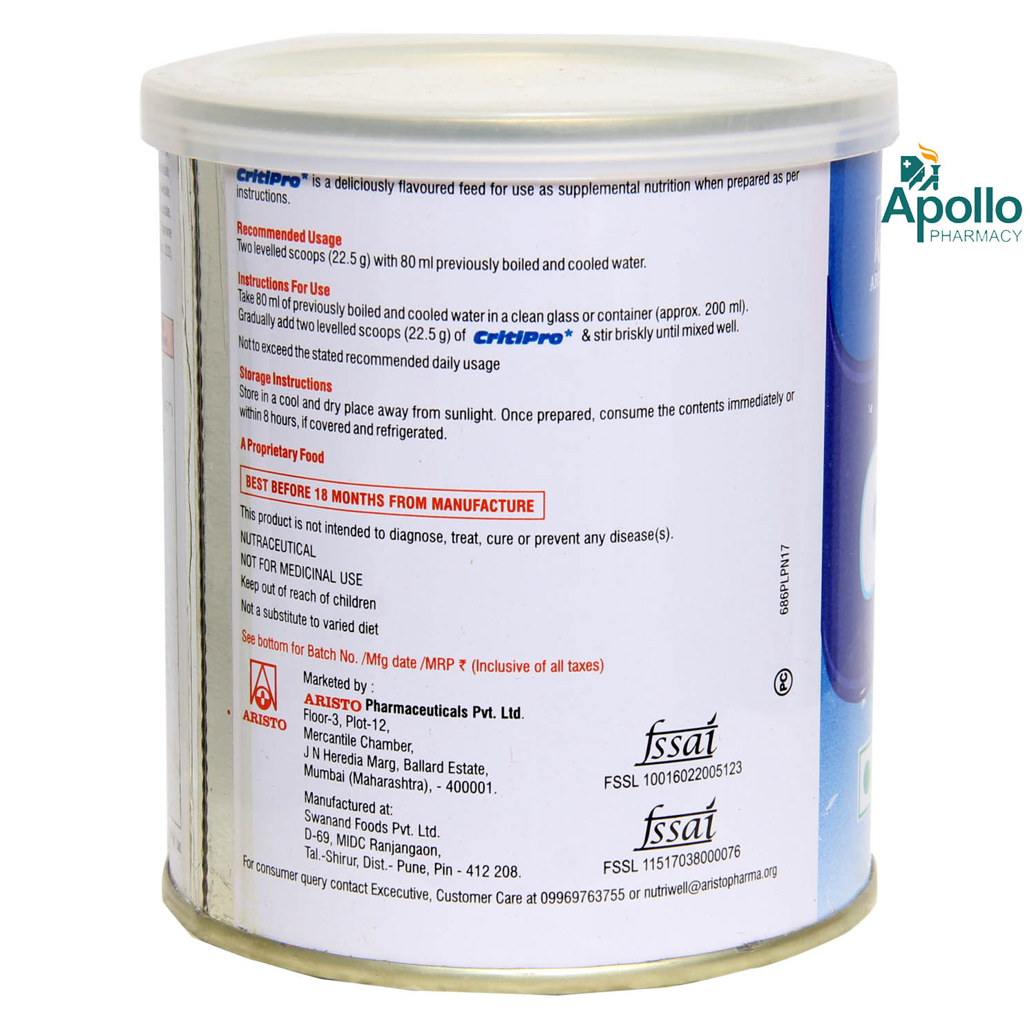 Critipro Vanilla Powder 200 gm Price, Uses, Side Effects, Composition ...