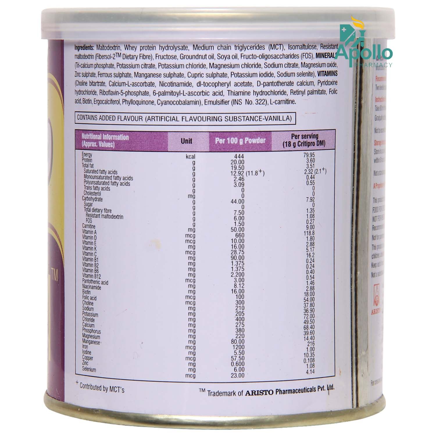 Critipro DM Vanilla Powder 180 gm Price, Uses, Side Effects ...