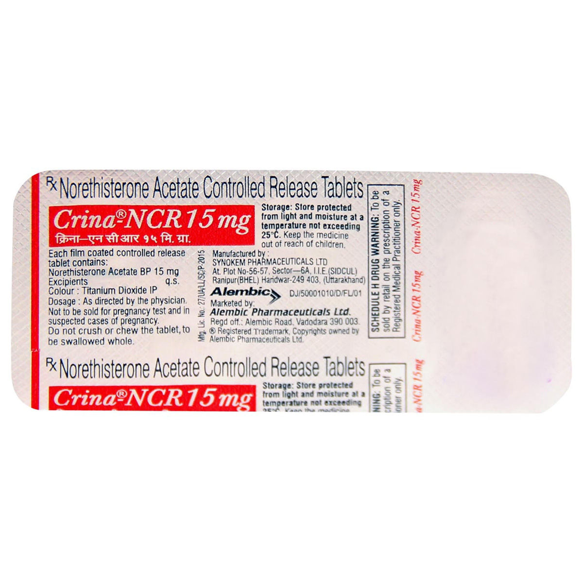 Crina-NCR 15 mg Tablet 5's Price, Uses, Side Effects, Composition ...