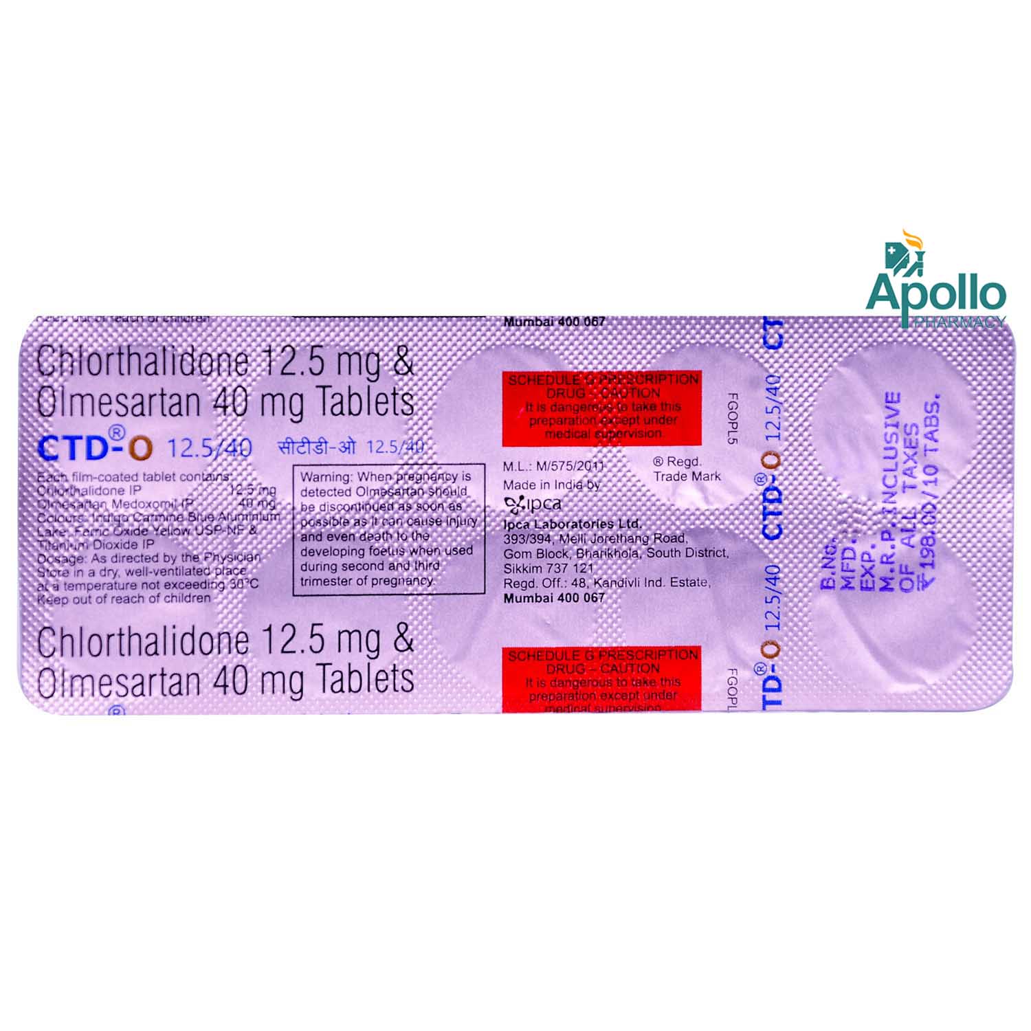 CTD-O 12.5/40 Tablet 10's Price, Uses, Side Effects, Composition ...