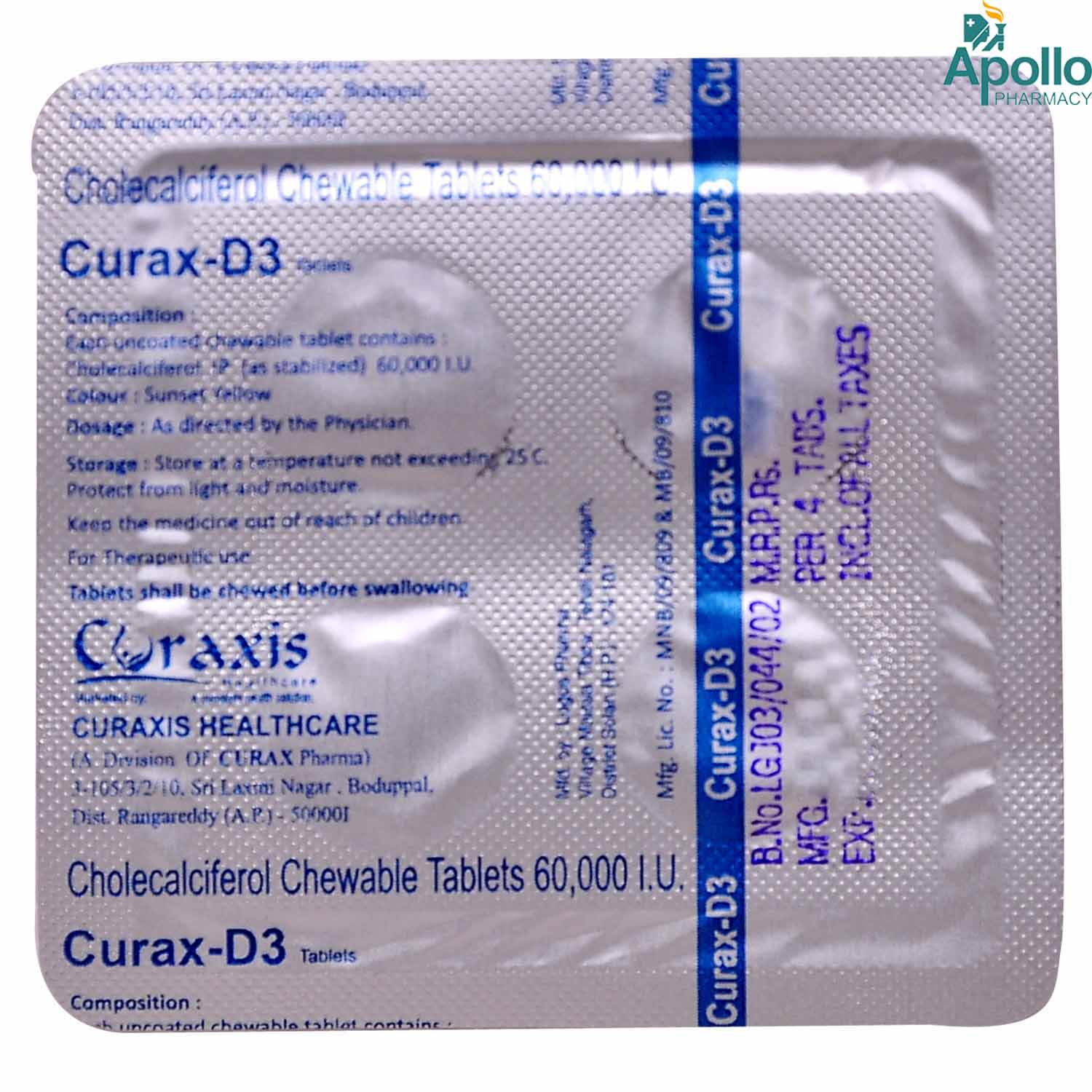 Curax-D3 Orange Flavour Tablet 4's Price, Uses, Side Effects ...