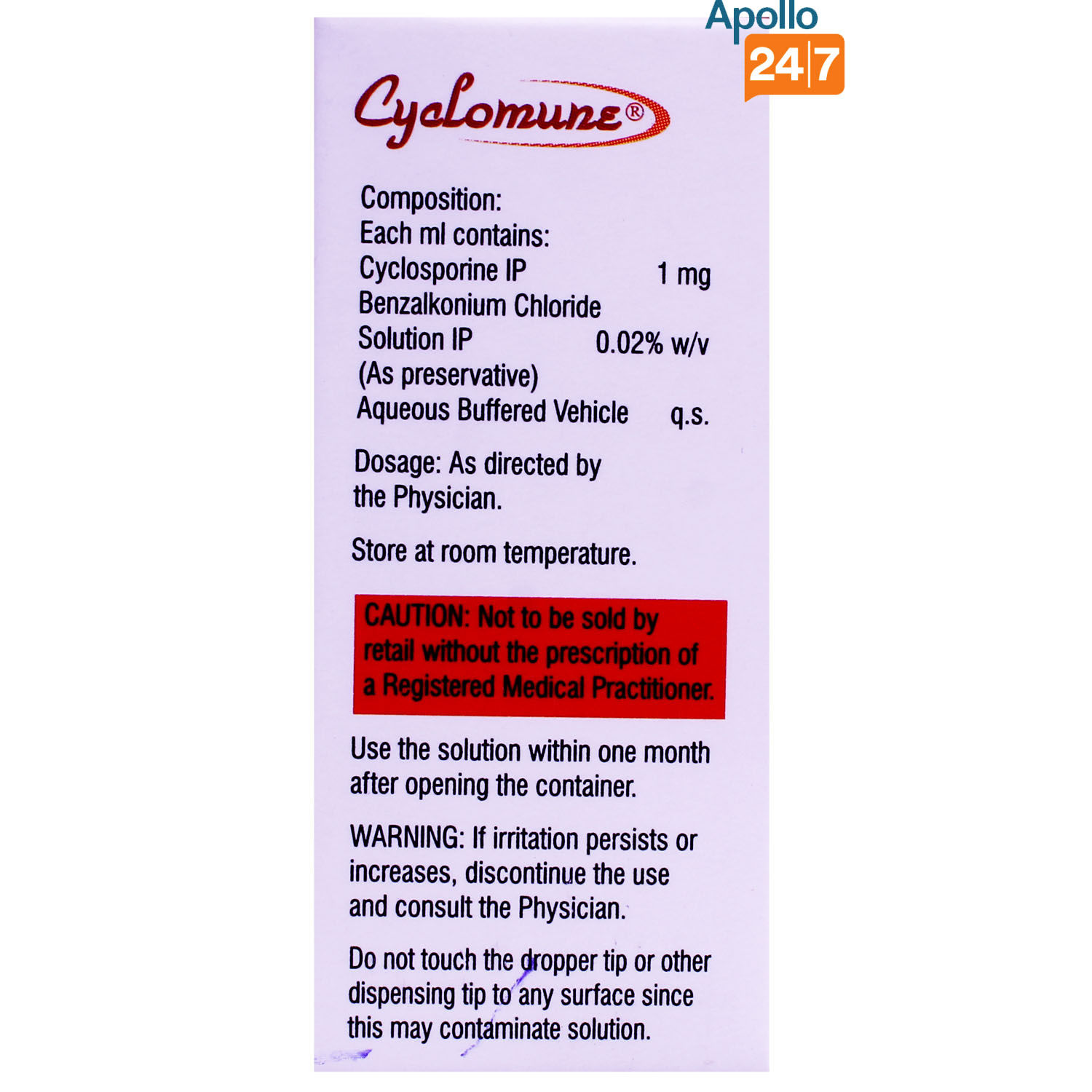 Cyclomune 0.1% Eye Drops 3 ml Price, Uses, Side Effects, Composition ...