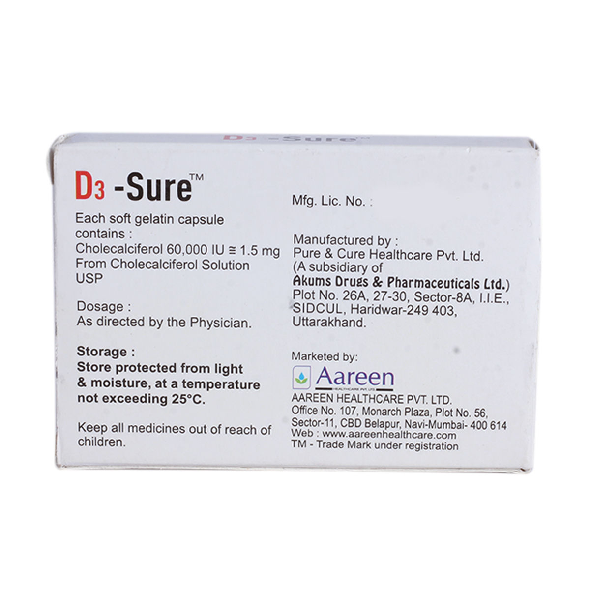 D3 Sure Soft Gelatin Capsule 4's Price, Uses, Side Effects, Composition ...