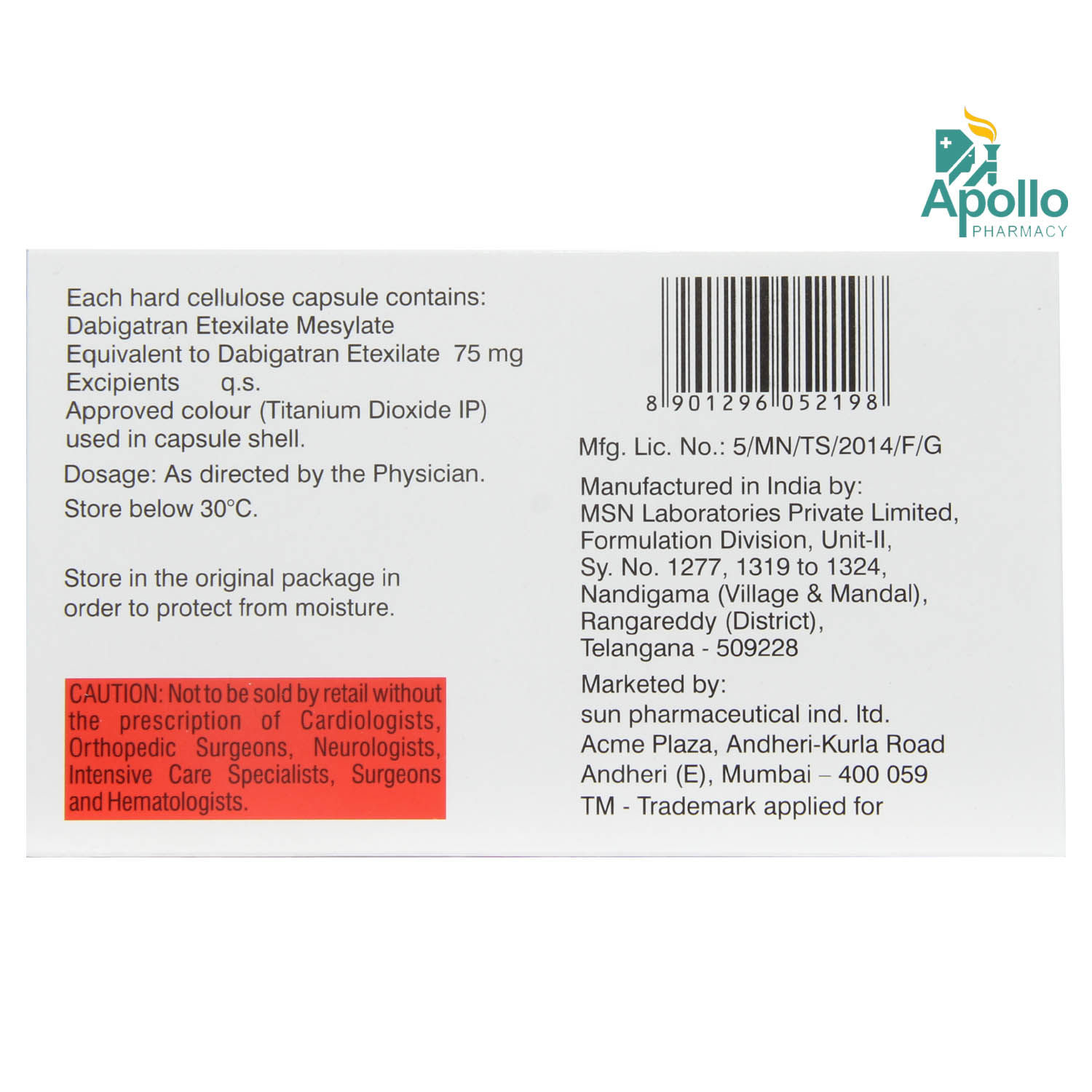 Dabigo 75 mg Capsule 10's Price, Uses, Side Effects, Composition ...