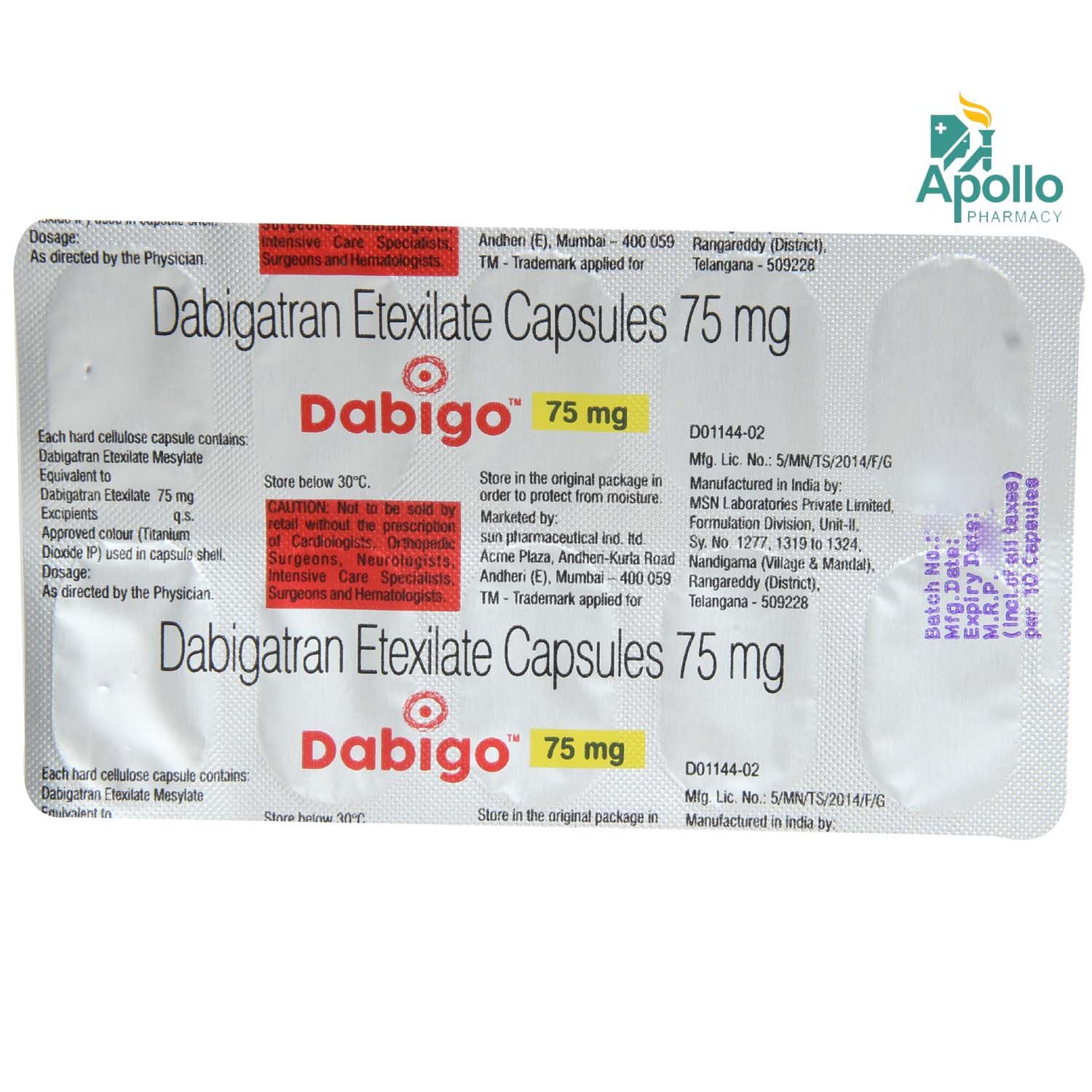 Dabigo 75 mg Capsule 10's Price, Uses, Side Effects, Composition ...