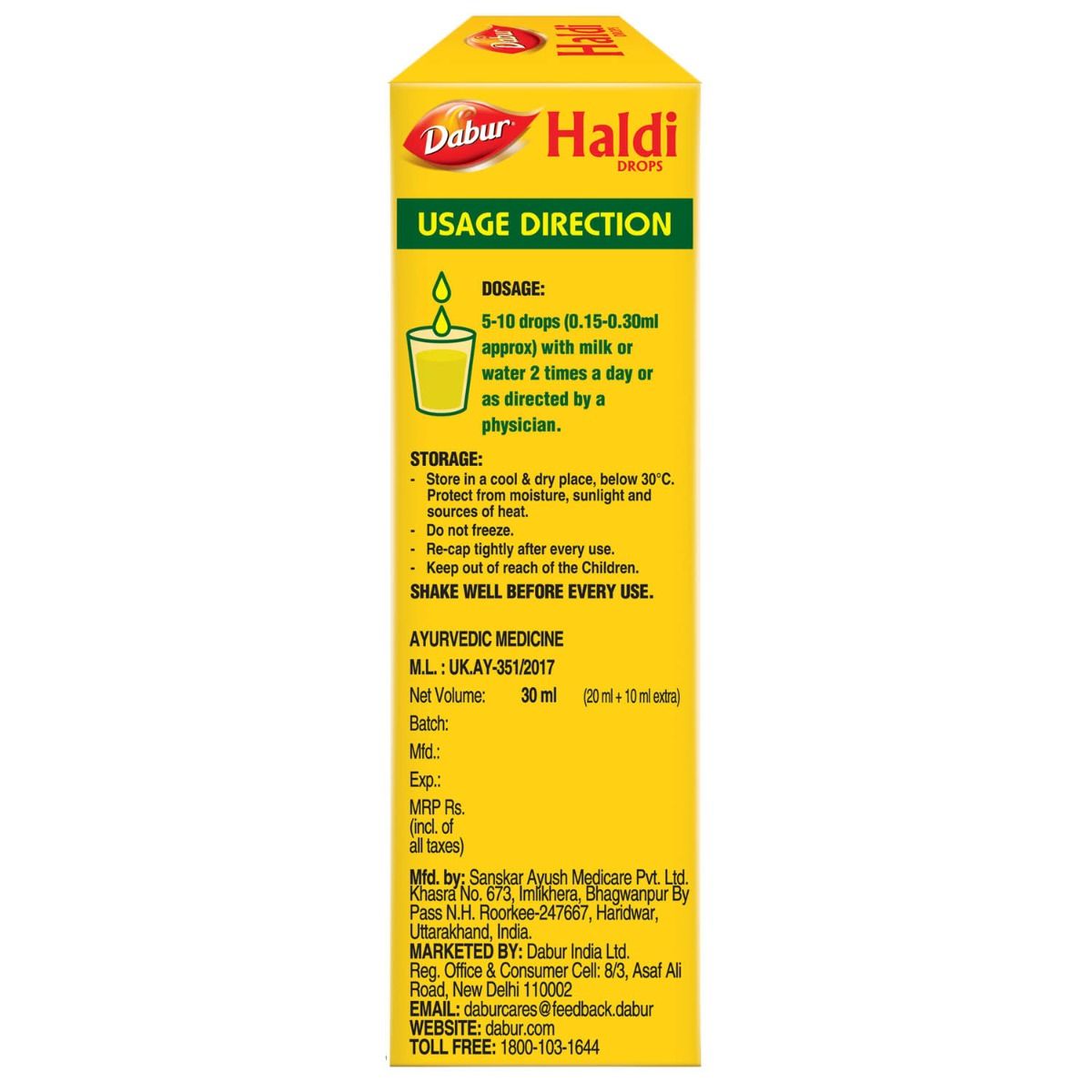 Dabur Haldi Immunity Booster Drops, 30 ml Price, Uses, Side Effects ...