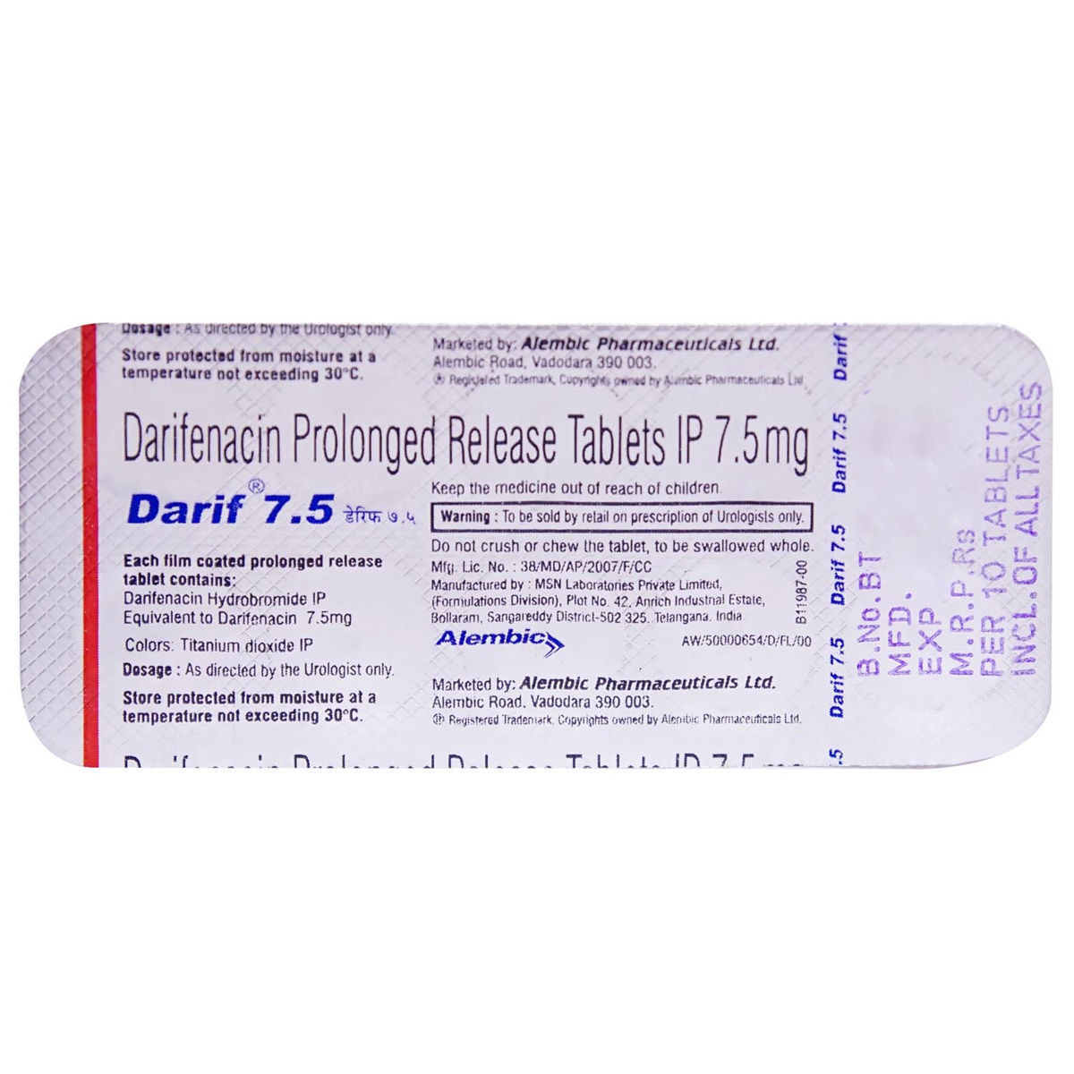 Darif Tablet 10's Price, Uses, Side Effects, Composition - Apollo Pharmacy