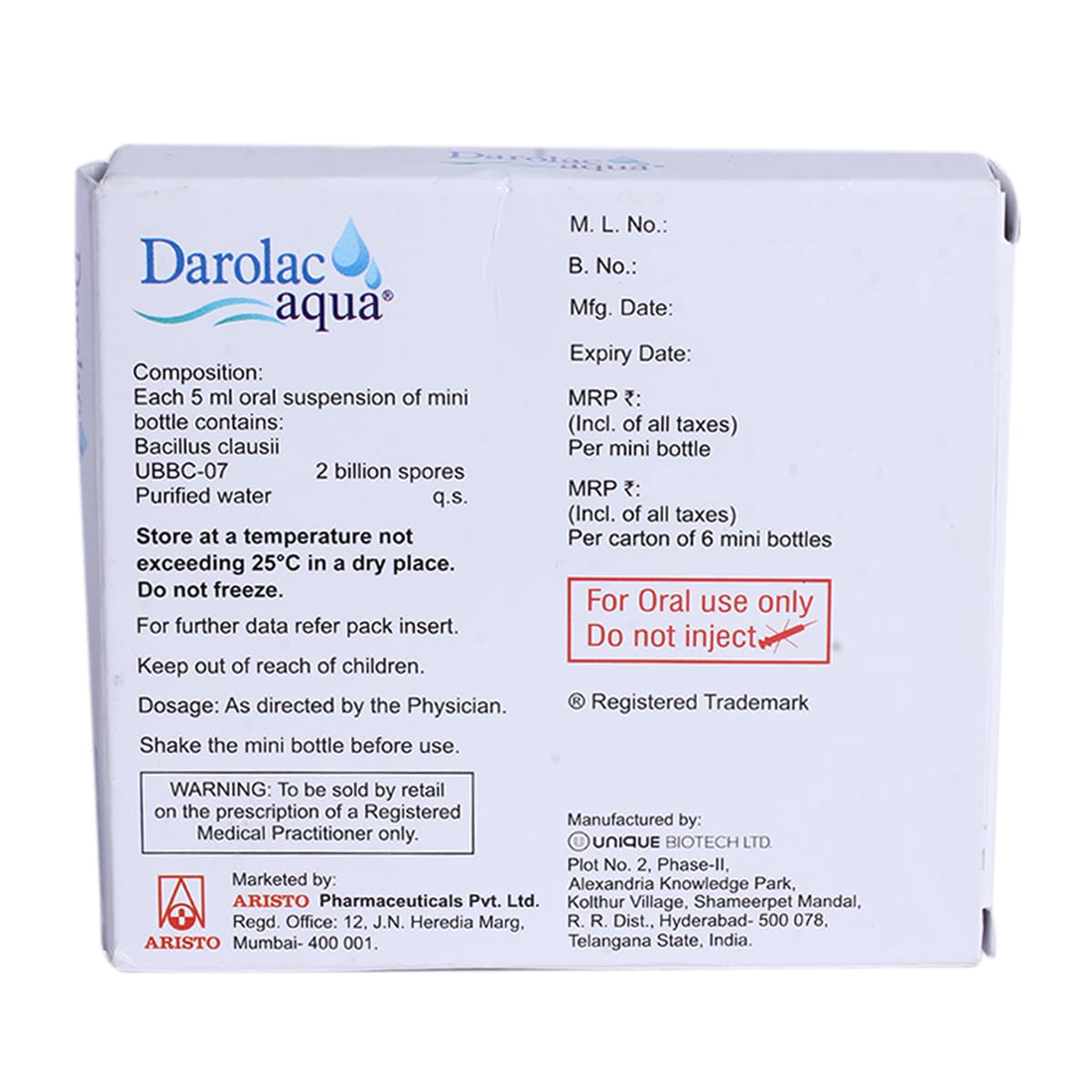 Darolac Aqua Suspension 5 ml Price, Uses, Side Effects, Composition ...