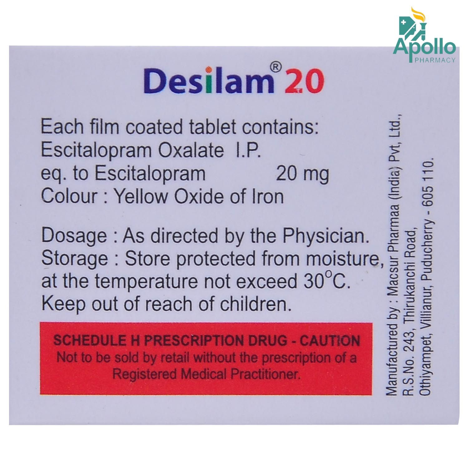DESILAM 20MG TABLET 10'S Price, Uses, Side Effects, Composition ...