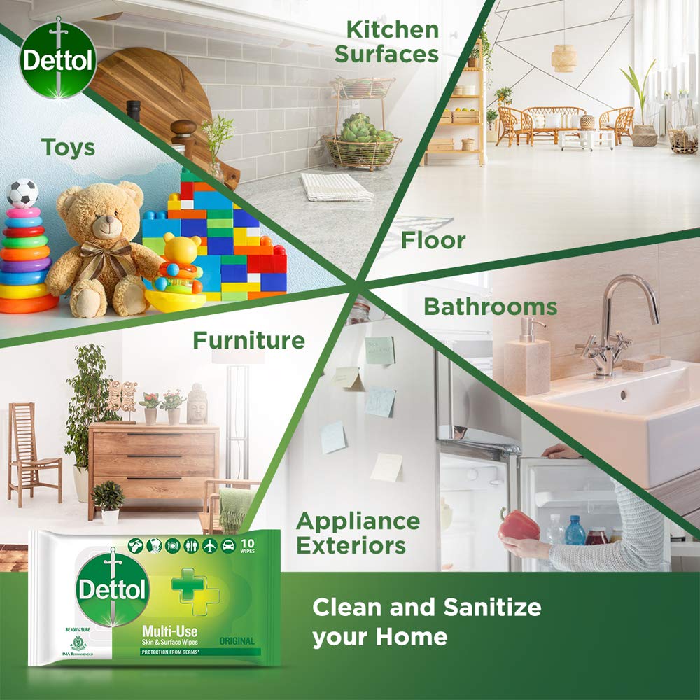 Dettol Original Multi-Use Skin & Surface Wipes, 10 Count Price, Uses ...