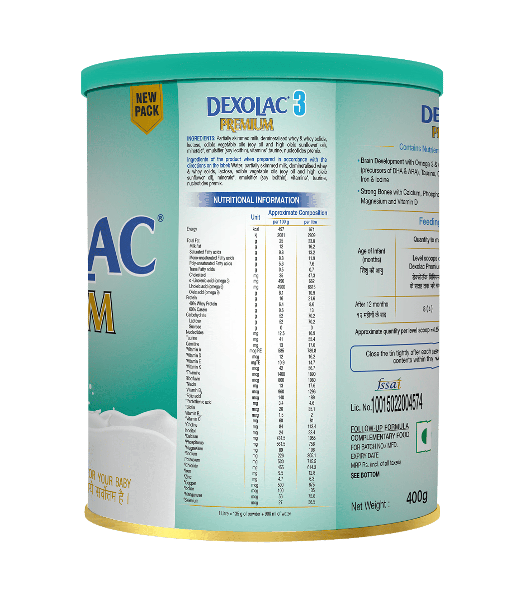 Dexolac Premium Infant Formula Stage 3, 12 to 24 Months, 400 gm Tin ...