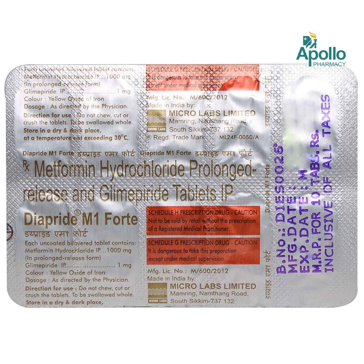 DIAPRIDE M 1MG FORTE TABLET Price, Uses, Side Effects, Composition ...