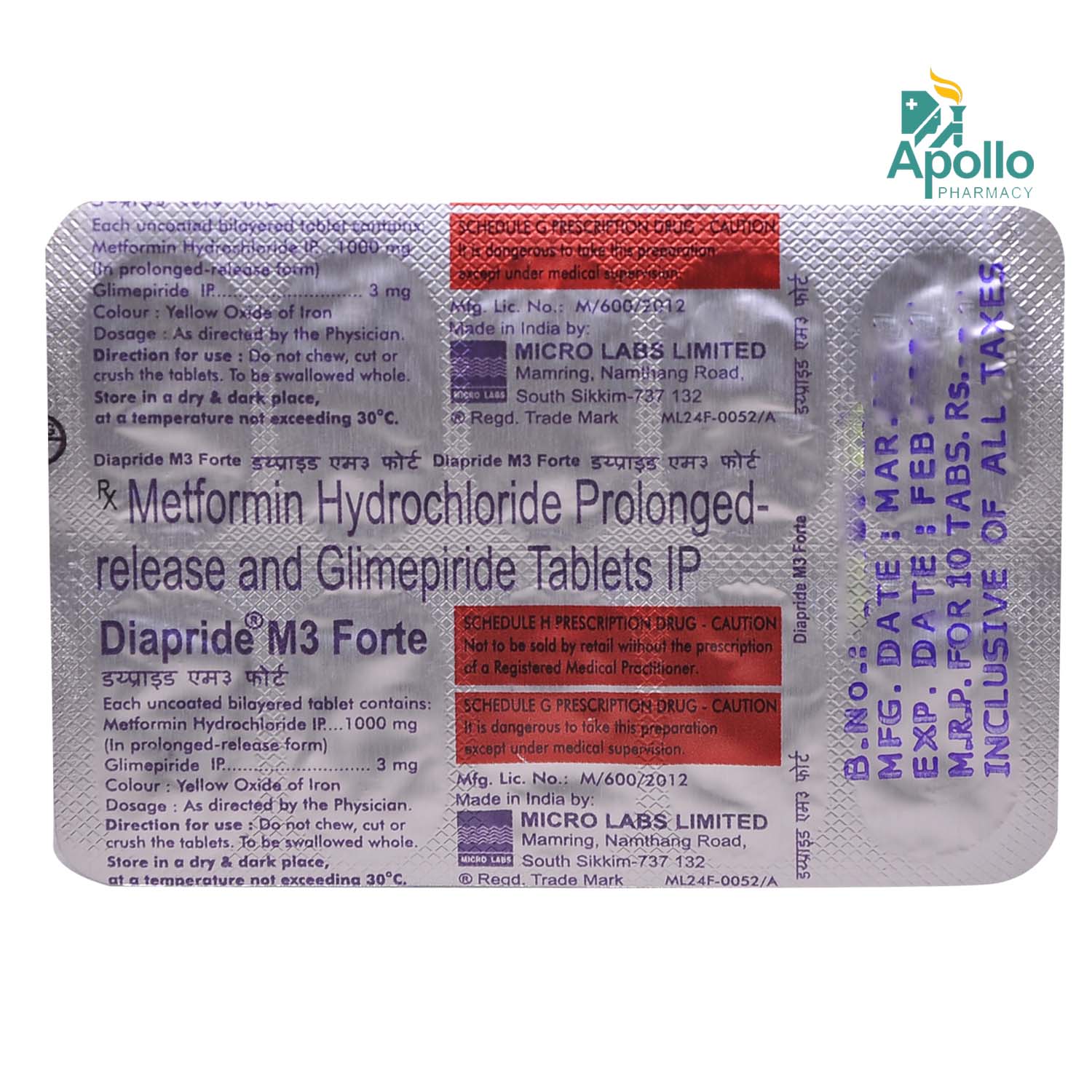 Diapride M 3mg Forte Tablet 10's Price, Uses, Side Effects, Composition ...