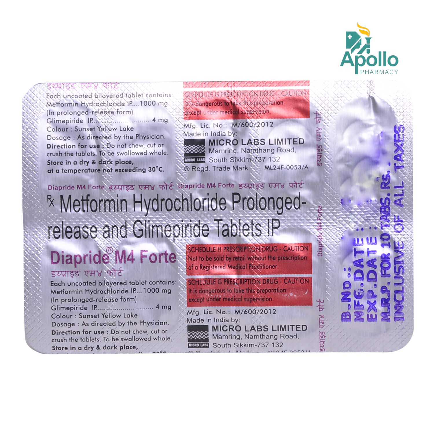 Diapride M4 Forte Tablet 10's Price, Uses, Side Effects, Composition ...