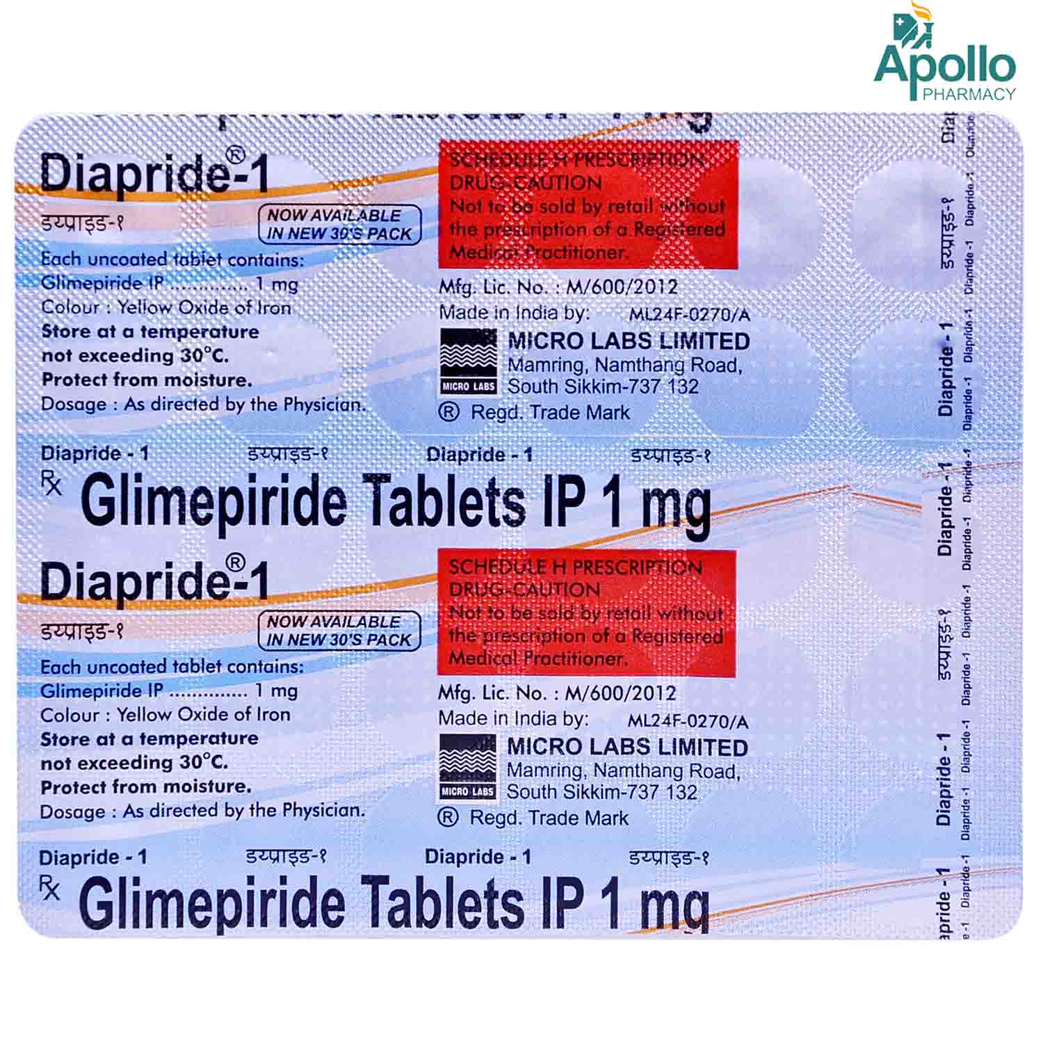 Diapride-1 Tablet 30's Price, Uses, Side Effects, Composition - Apollo ...