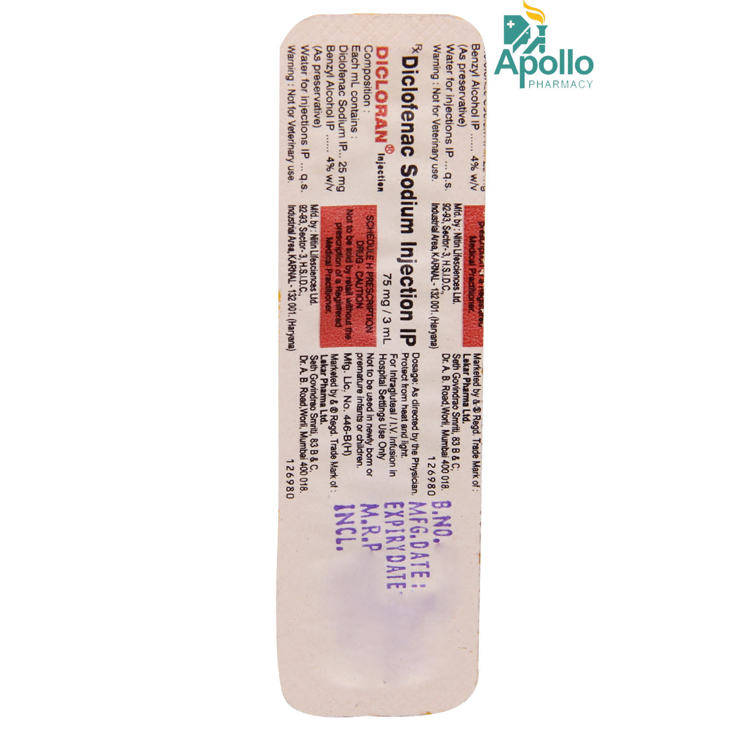 Dicloran Injection 3 ml Price, Uses, Side Effects, Composition - Apollo ...