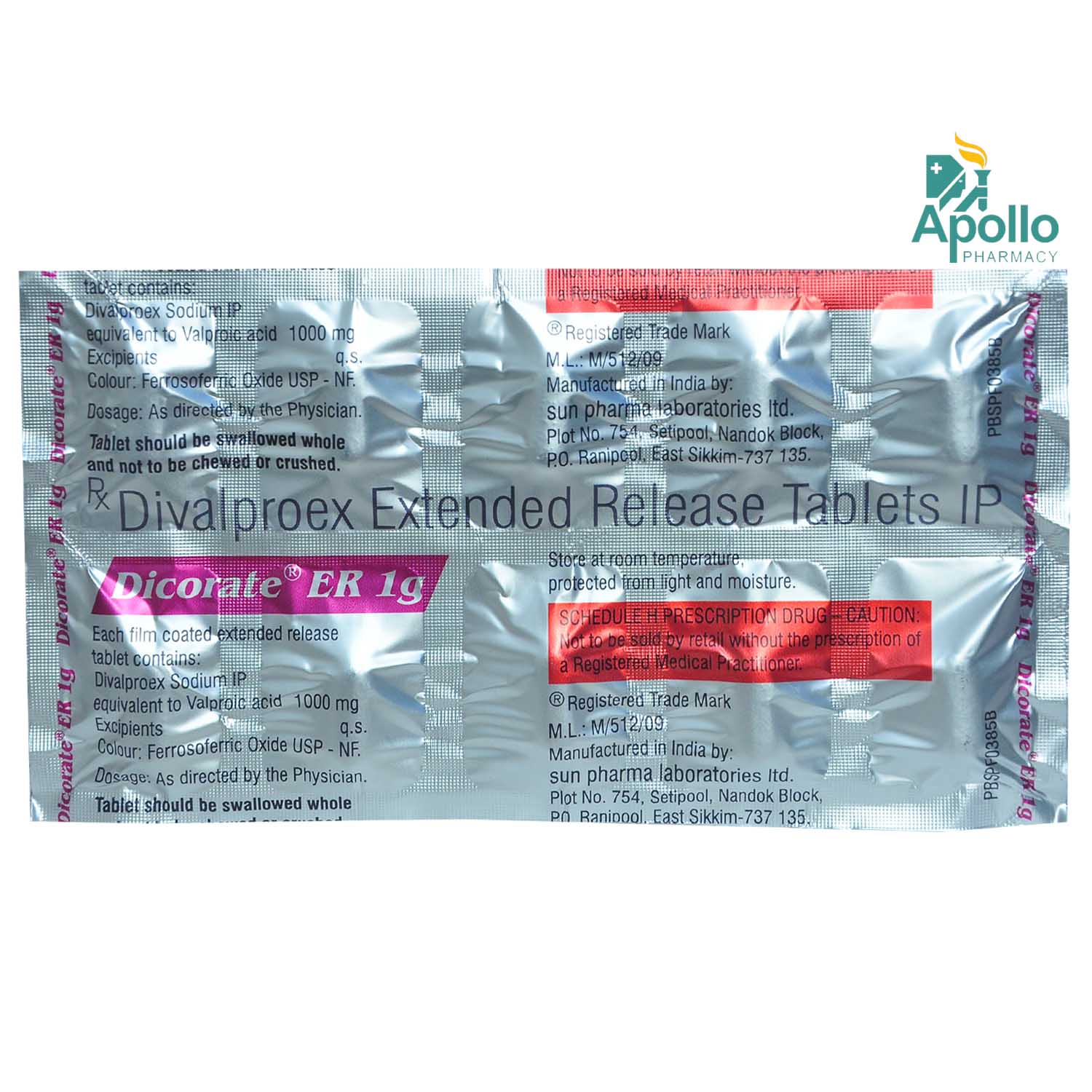 Dicorate ER Tablet 1g 10's Price, Uses, Side Effects, Composition - Apollo Pharmacy