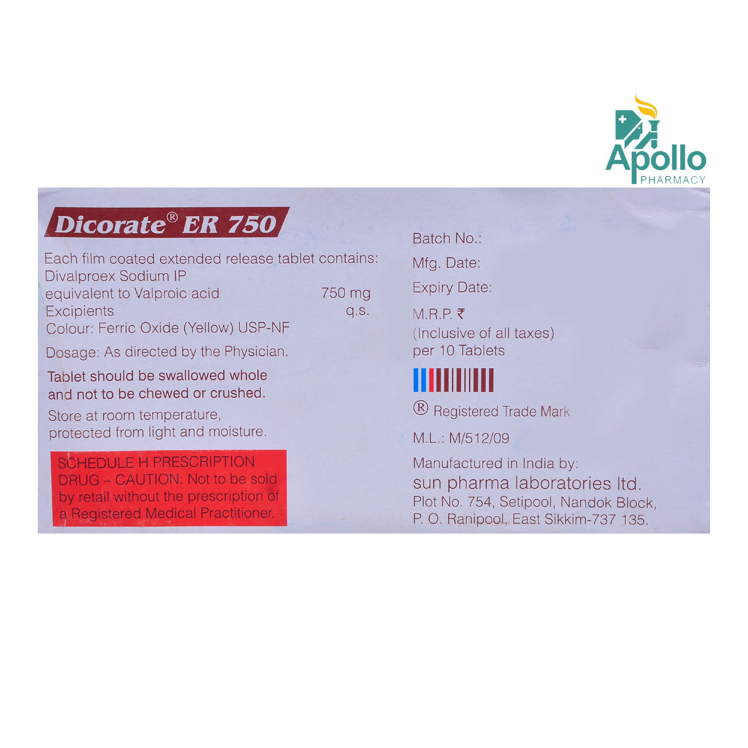 Dicorate ER 750 Tablet 10's Price, Uses, Side Effects, Composition - Apollo Pharmacy
