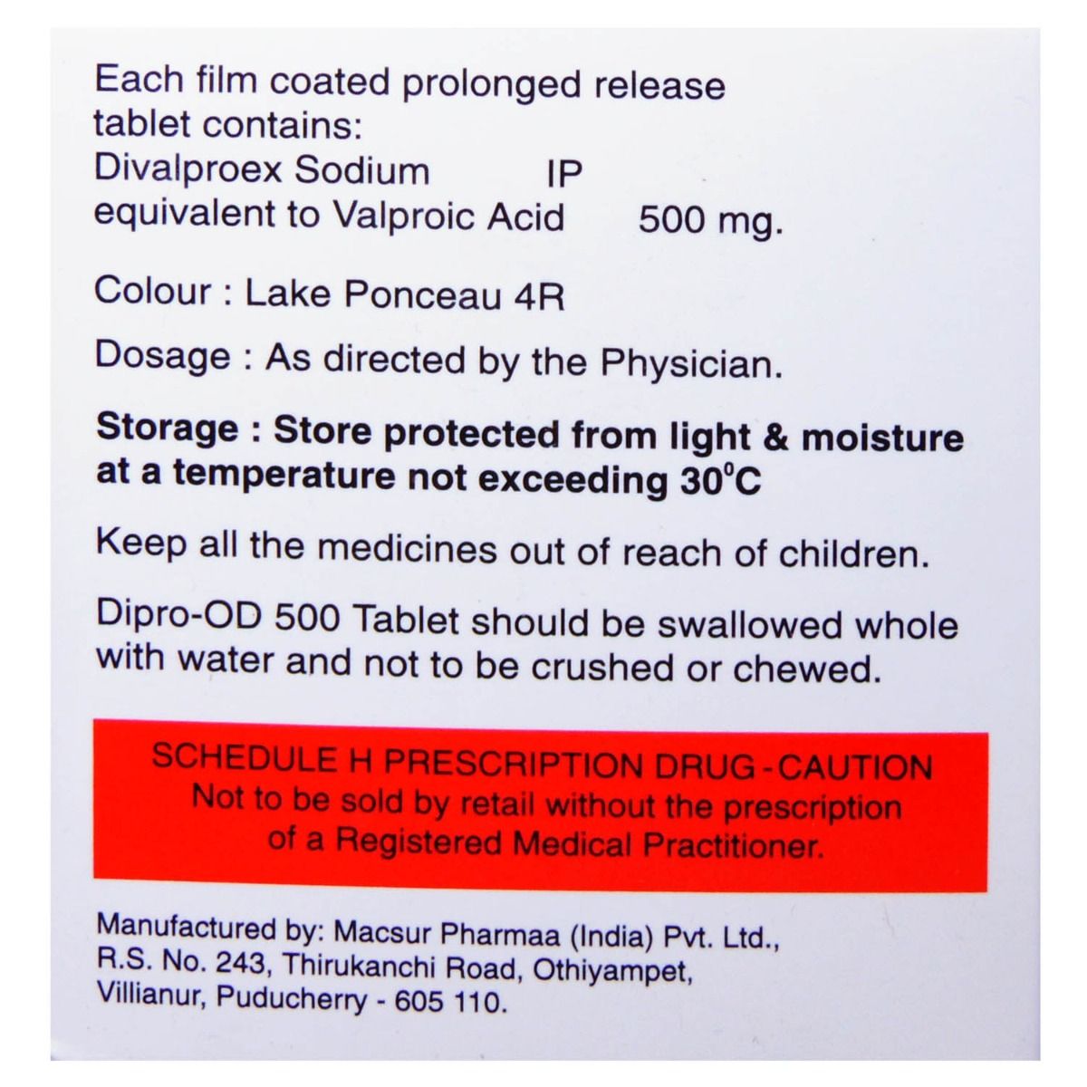 Dipro OD 500 Tablet 10's Price, Uses, Side Effects, Composition ...