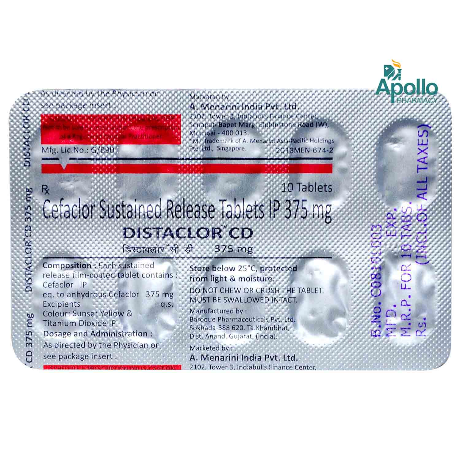 Distaclor CD 375 Tablet 10's Price, Uses, Side Effects, Composition ...