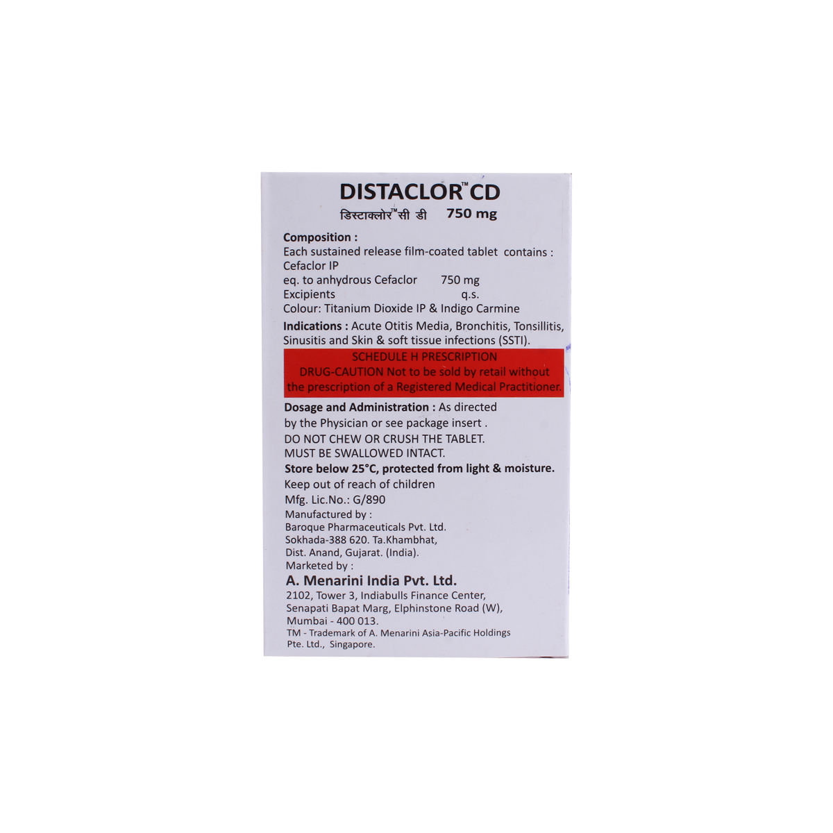 DISTACLOR CD 750MG TABLET Price, Uses, Side Effects, Composition ...