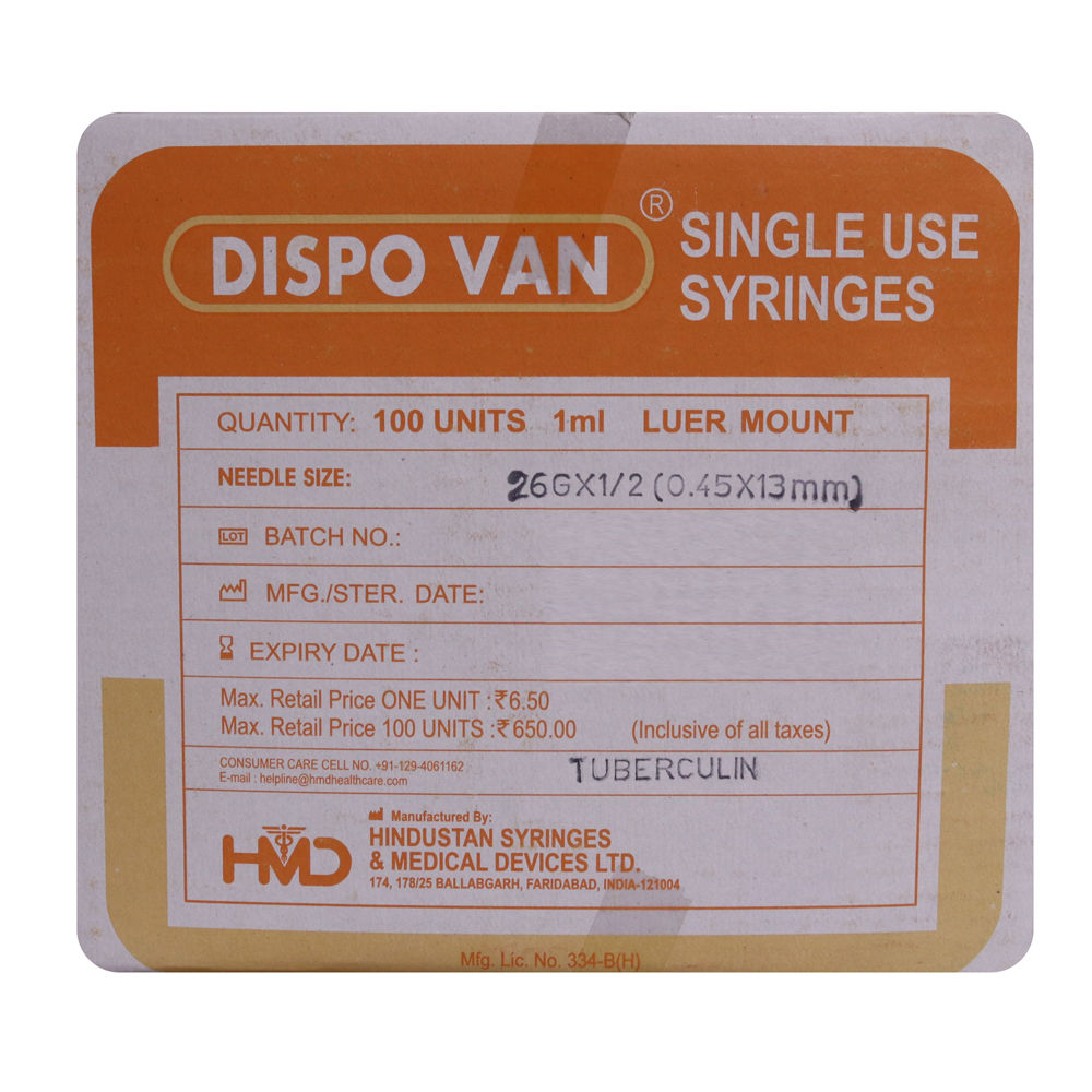 Dispovan Syringe 1Ml 26G X 1/2' Price, Uses, Side Effects, Composition ...