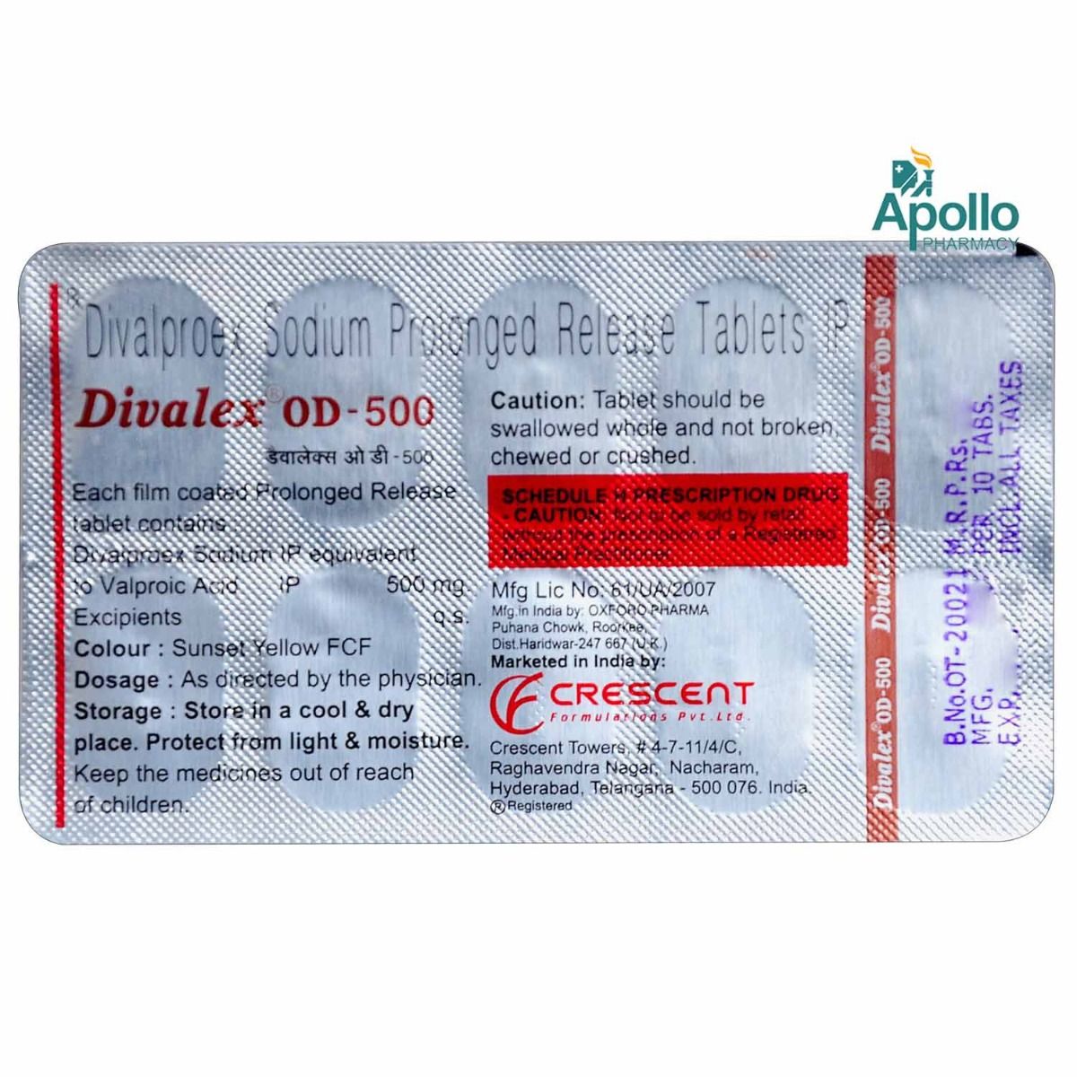 Divalex OD-500 Tablet 10's Price, Uses, Side Effects, Composition - Apollo Pharmacy