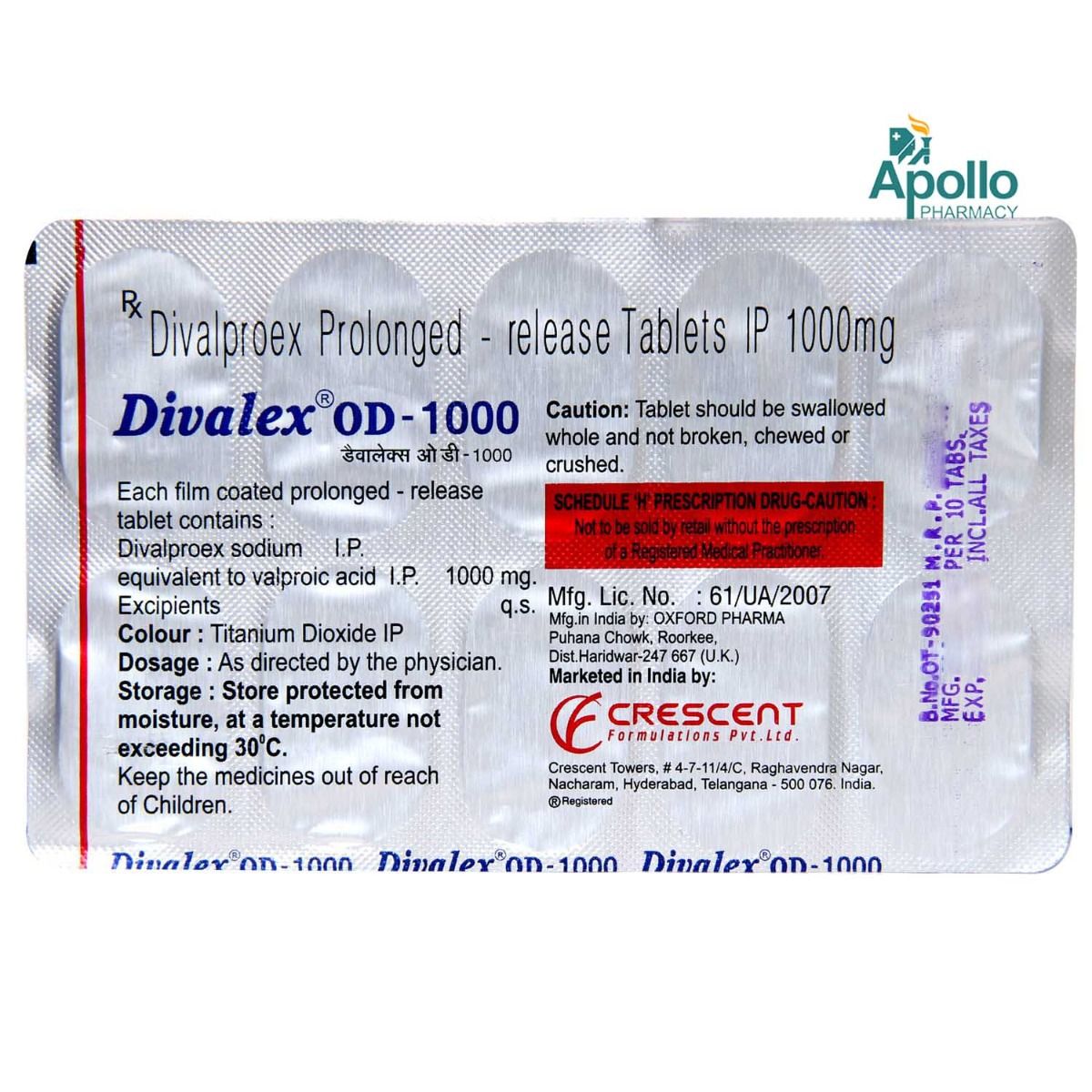 Divalex OD 1000 Tablet 10's Price, Uses, Side Effects, Composition - Apollo Pharmacy