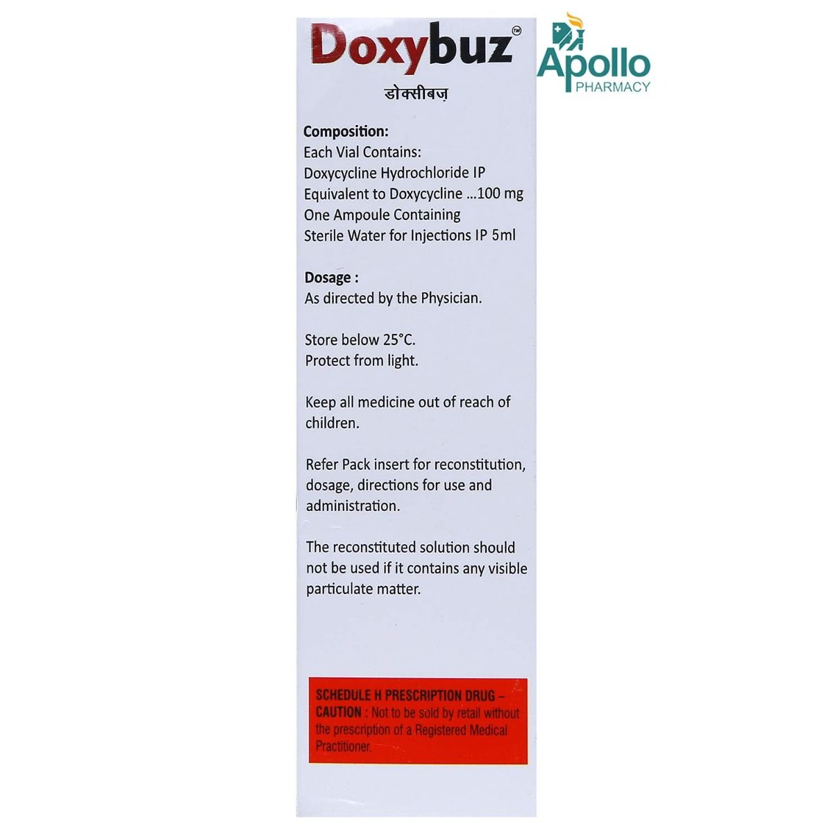 Doxybuz 100 mg Injection 1's Price, Uses, Side Effects, Composition ...