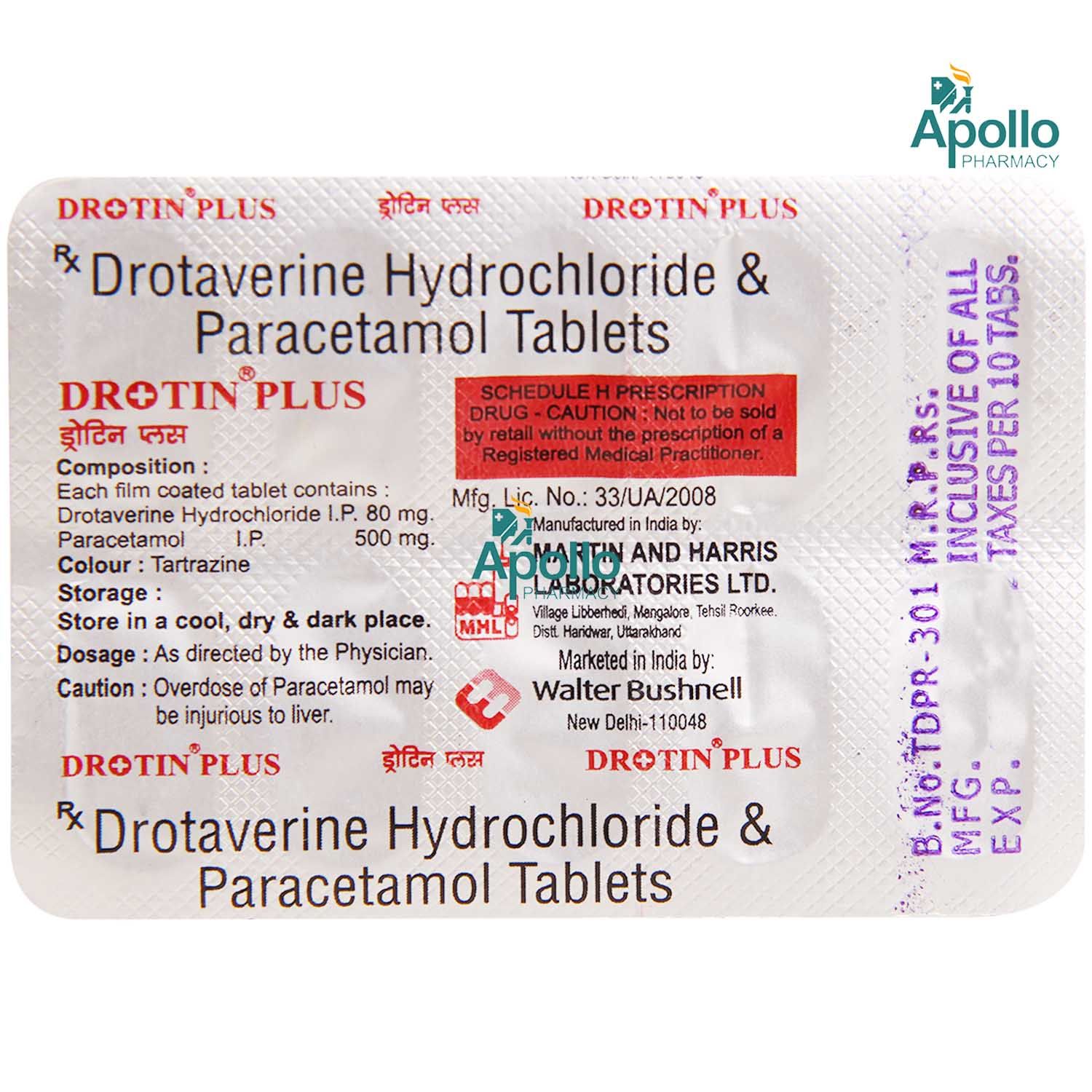 Drotin Plus Tablet 10's Price, Uses, Side Effects, Composition - Apollo ...