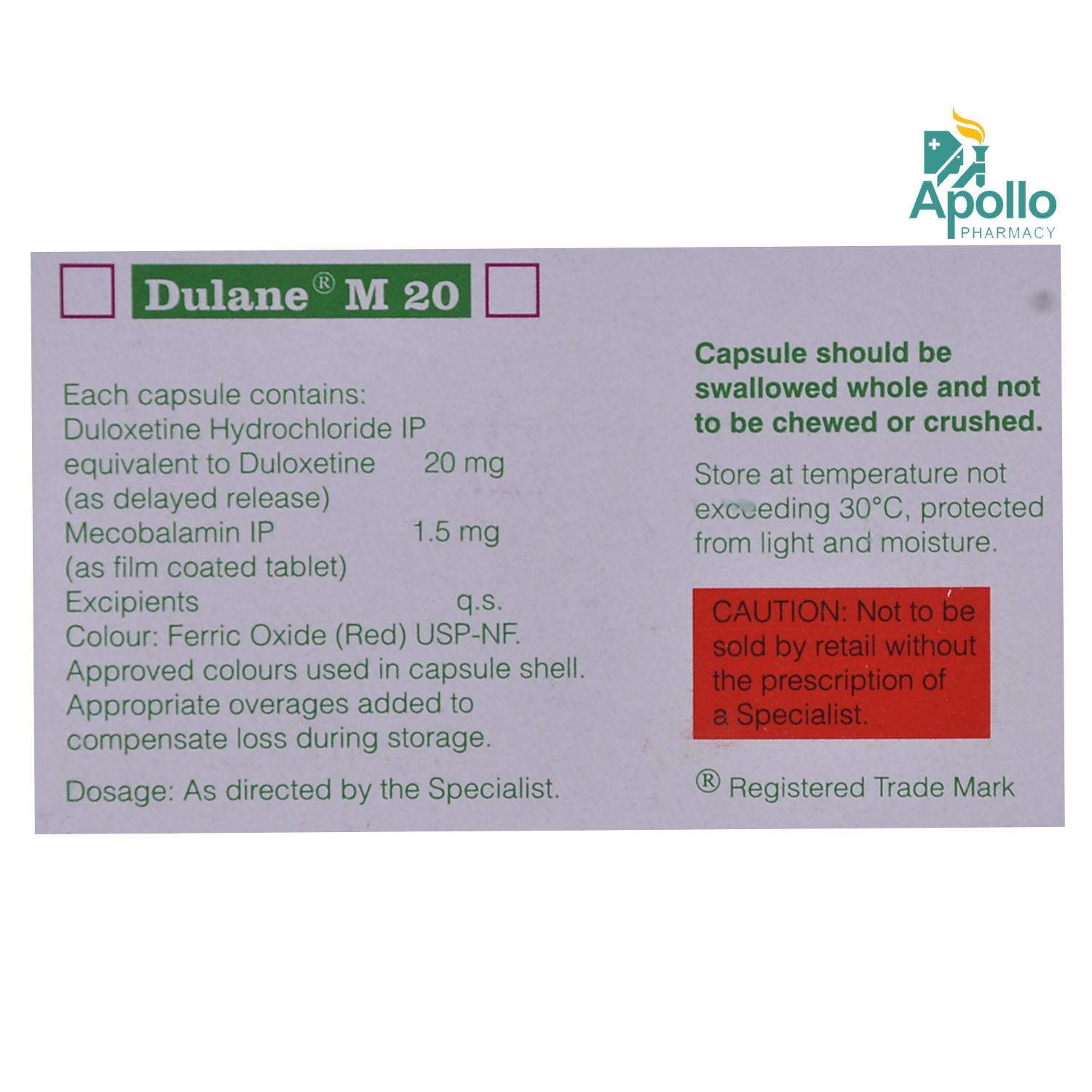 Dulane M 20 Capsule 10's Price, Uses, Side Effects, Composition ...